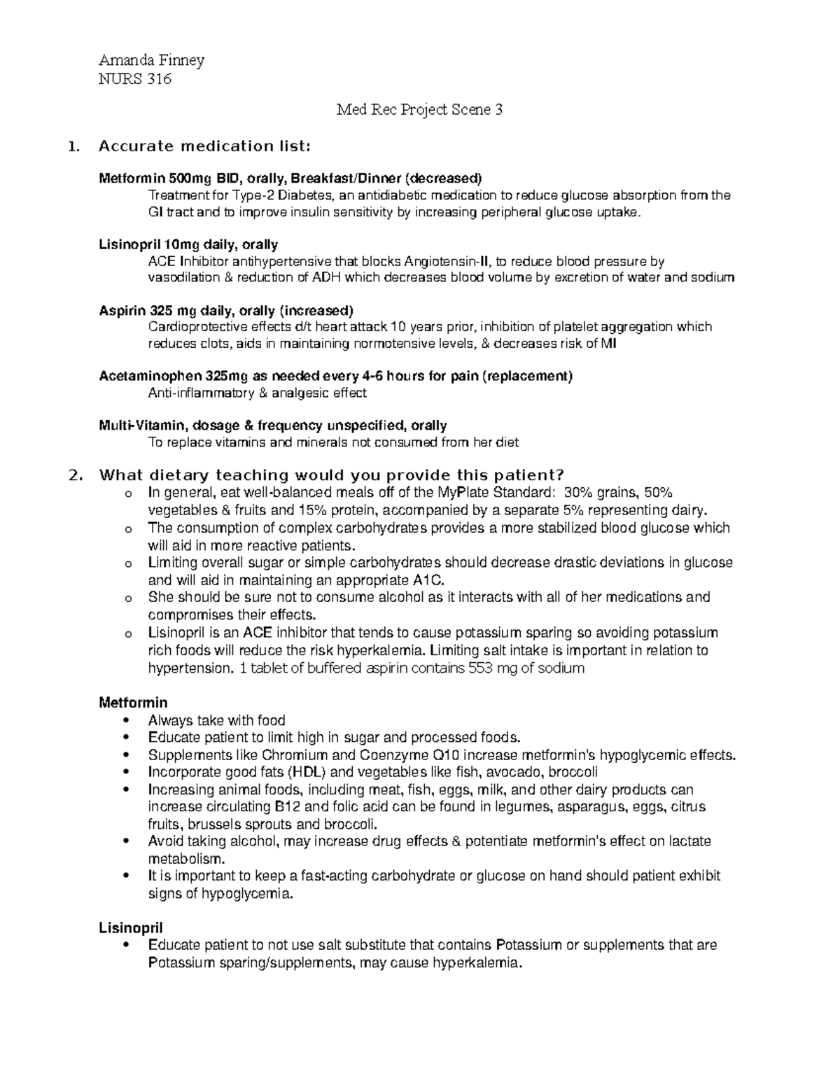 Med Rec Prj Scene 3 - Medication Reconciliation p1 Pharmacology - NURS ...