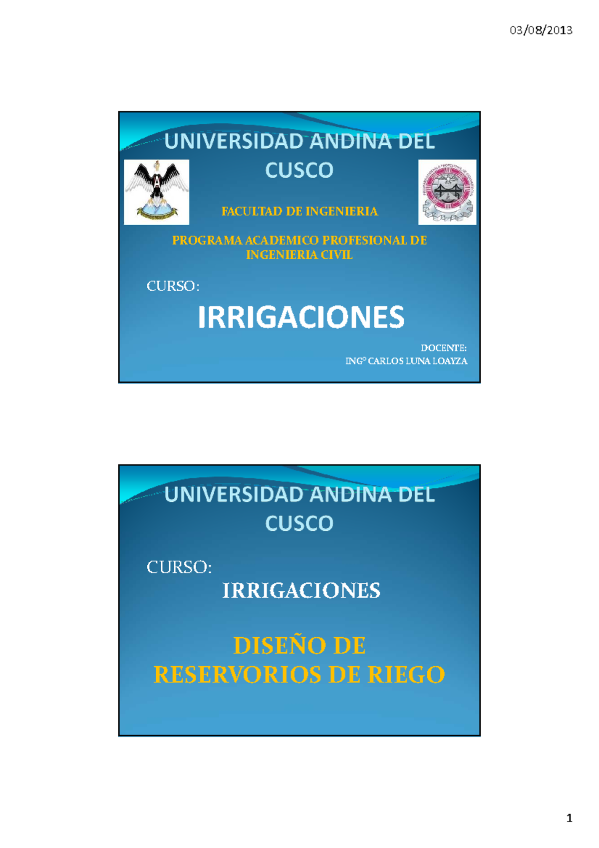 29-2 Diseño de reservorio riego - CURSO: IRRIGACIONES DOCENTE: ING ...