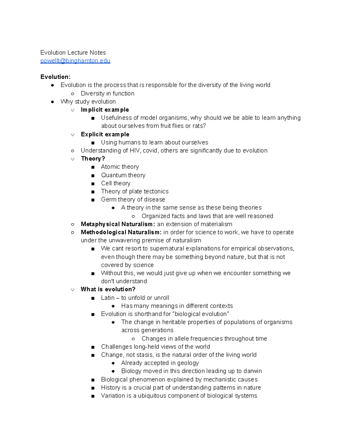 Evolution Lecture Notes - Evolution Lecture Notes powellt@binghamton ...