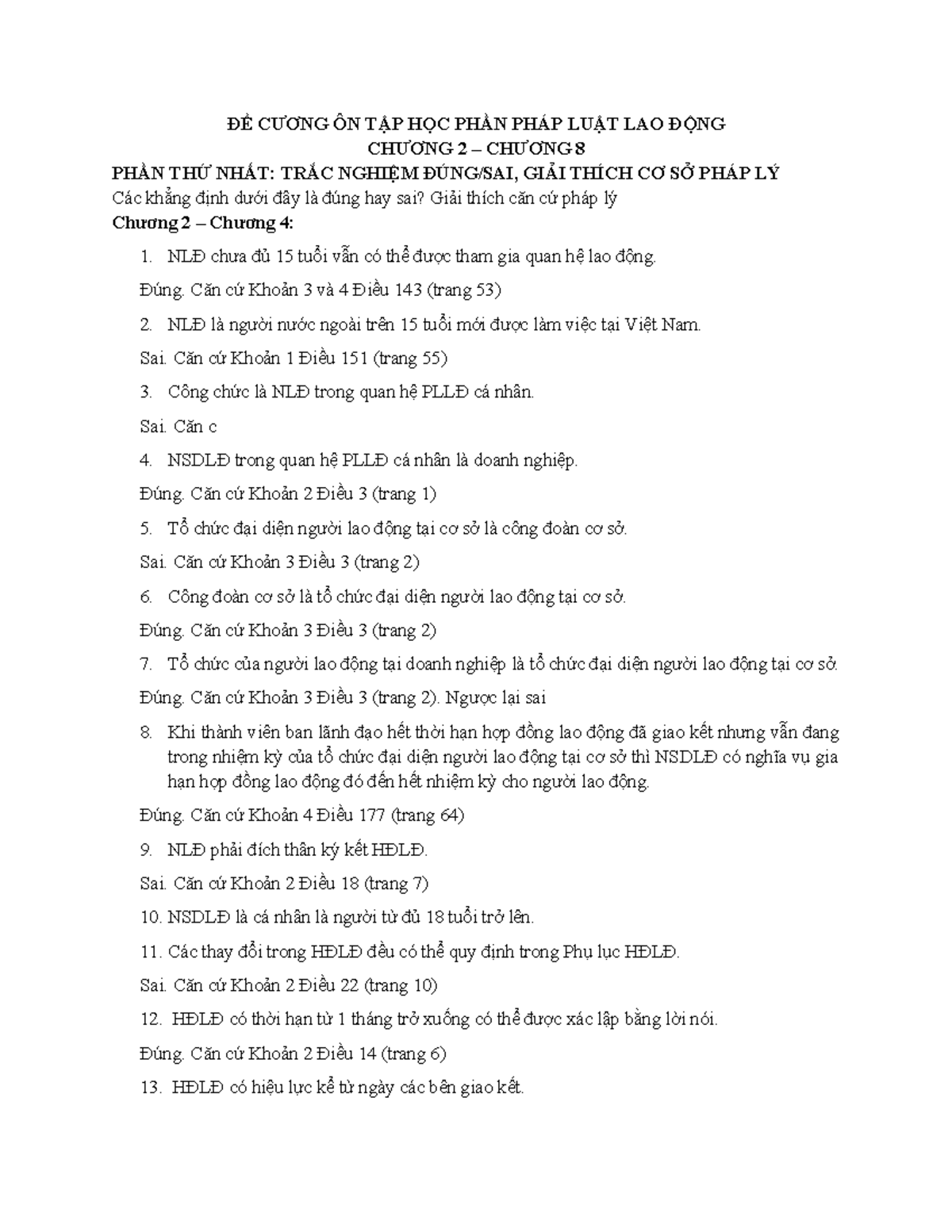 ĐÁP-ÁN-PLLD - đáp án pllđ - ĐỀ CƯƠNG ÔN TẬP HỌC PHẦN PHÁP LUẬT LAO ĐỘNG ...