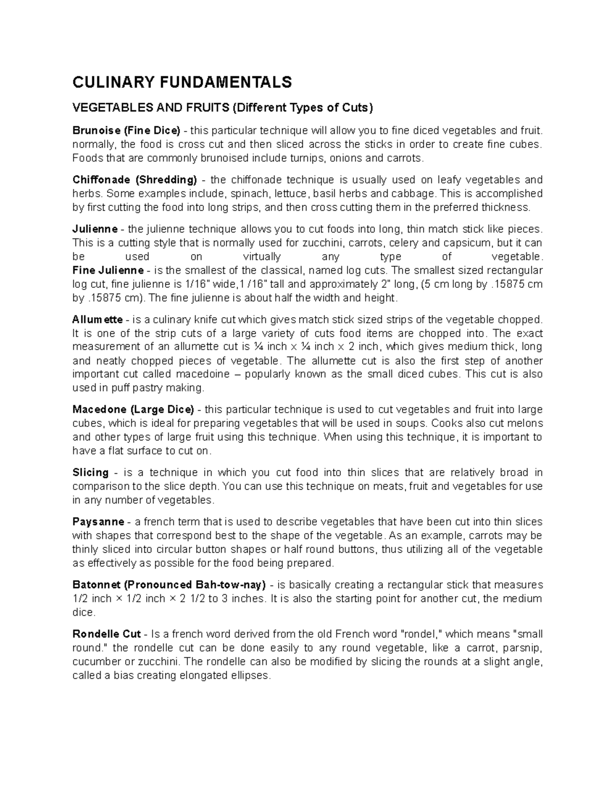 HME 314 (Part 4) - LECTURE NOTES - CULINARY FUNDAMENTALS VEGETABLES AND ...