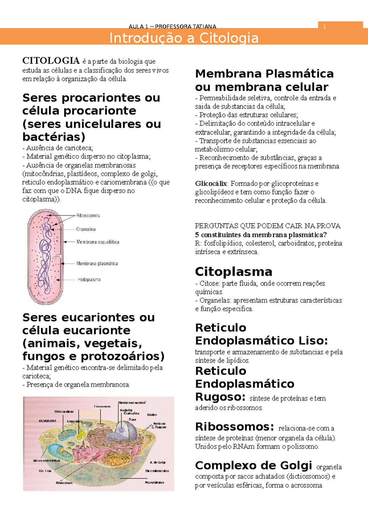 1. Introdução a citologia - Warning: TT: more functions defined than ...