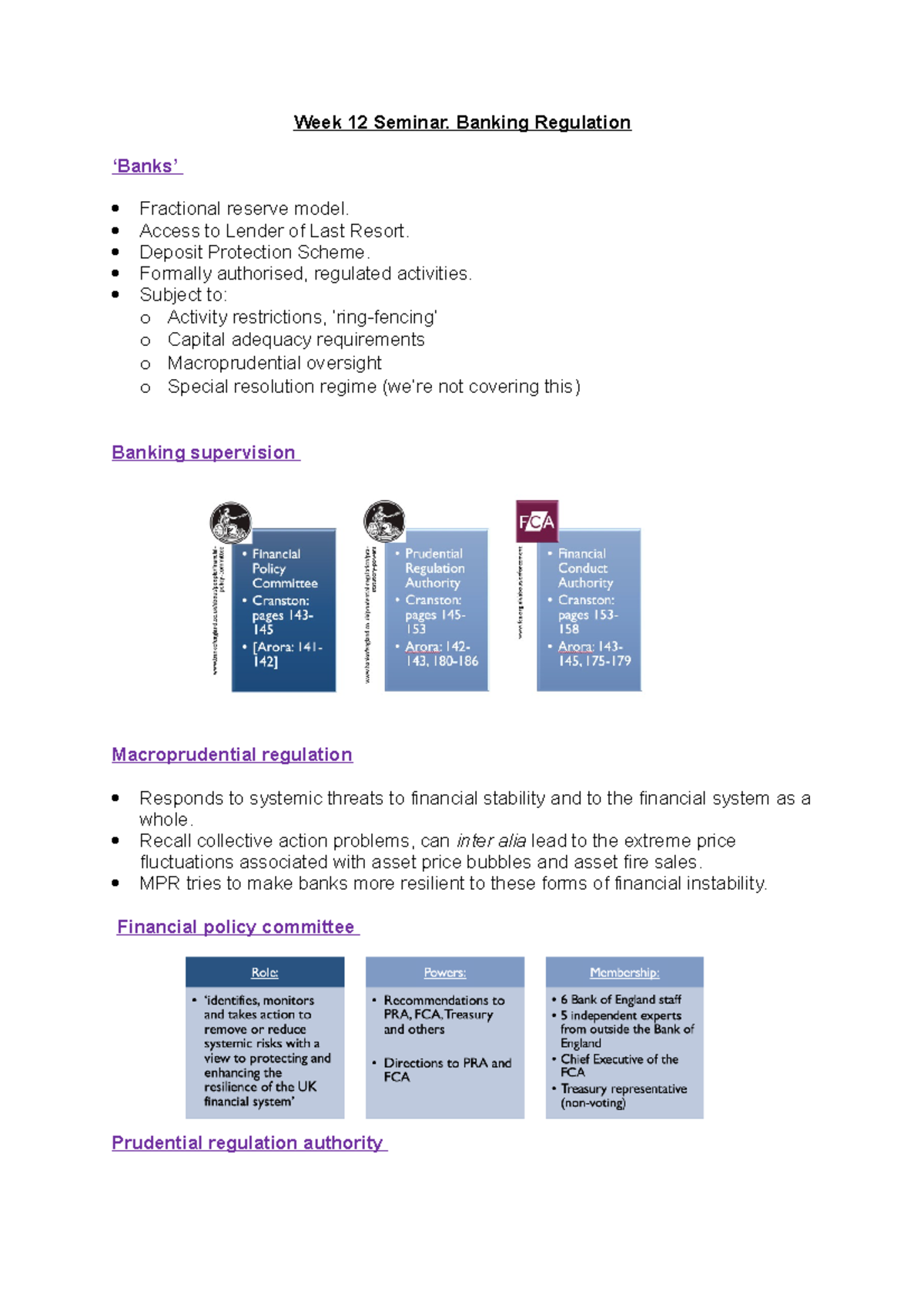 Week 12 Seminar 3 - Week 12 Seminar. Banking Regulation ‘Banks ...