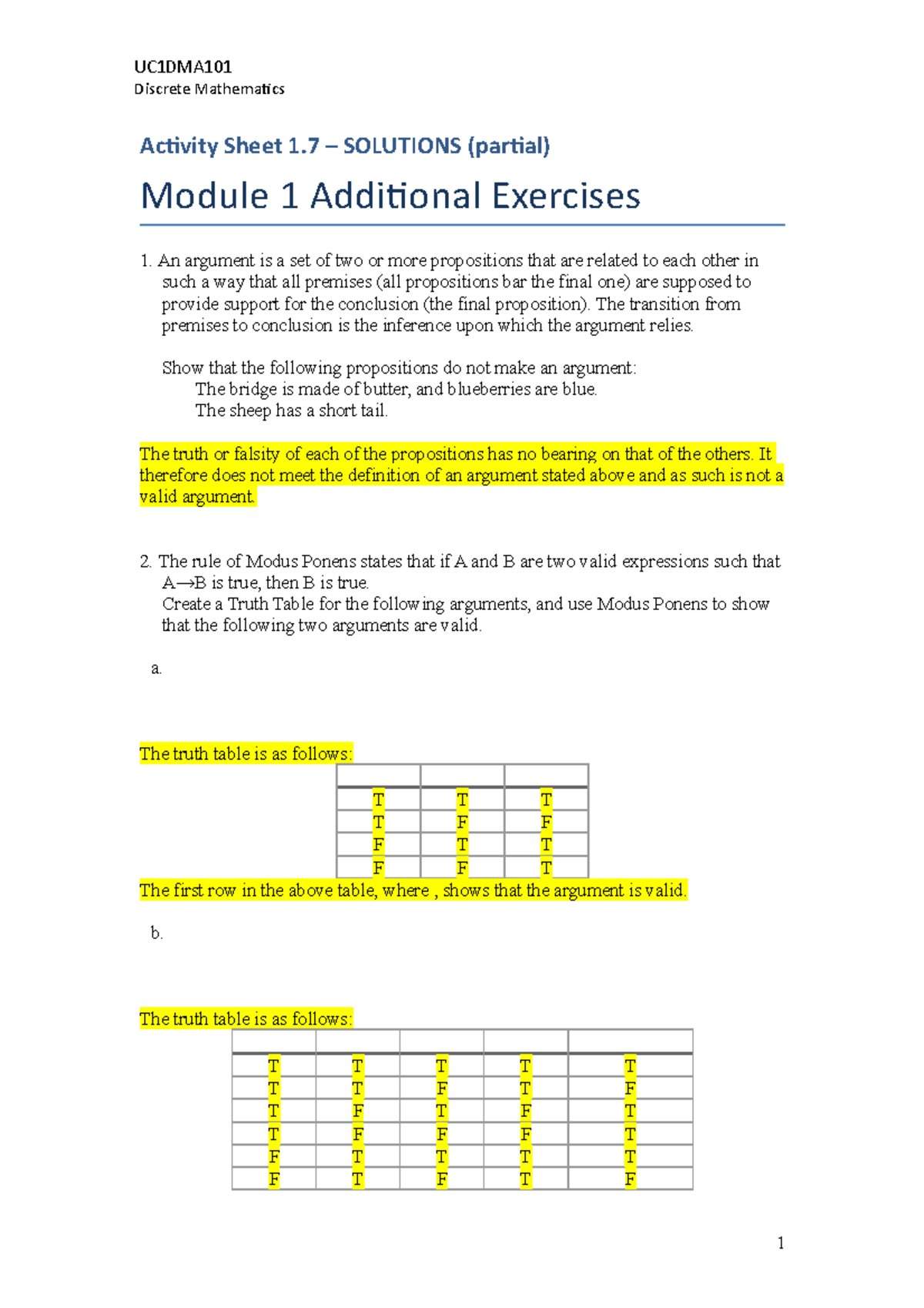 Tutorial 4 - Fasit - Discrete Mathematics Activity Sheet 1 – SOLUTIONS ...
