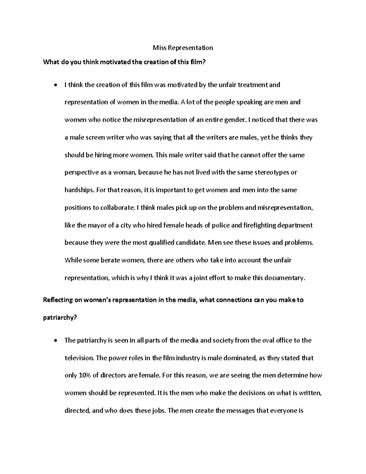 Miss Representation Summary Notes - Miss Representation What do you ...
