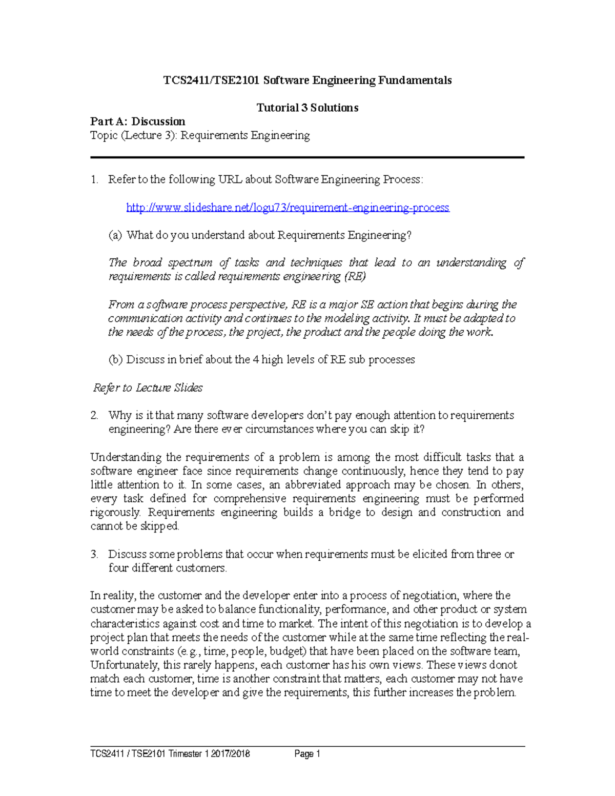 160328 Tut03 - solutions - Software Engineering Fundamentals Tutorial 3 ...