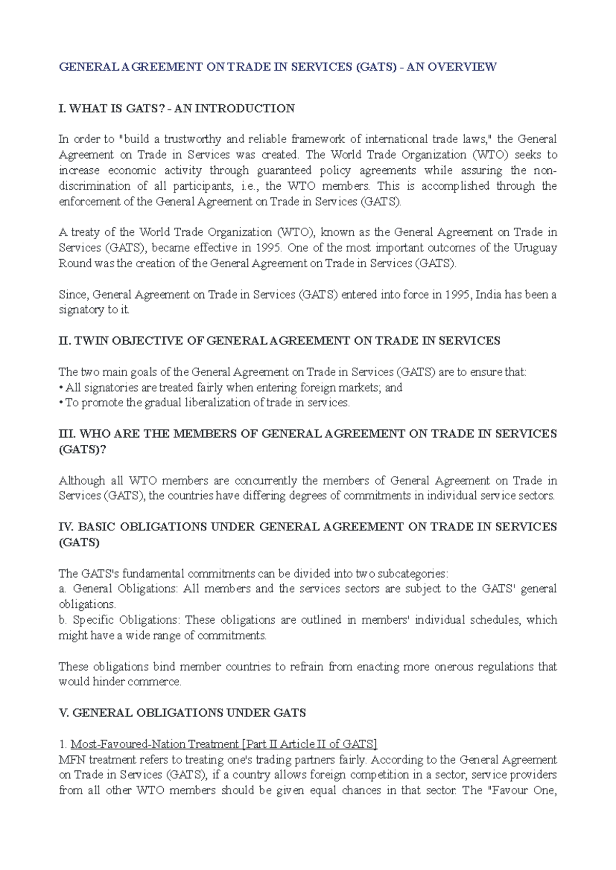 Blank 9 - GENERAL AGREEMENT ON TRADE IN SERVICES (GATS) - AN OVERVIEW I ...