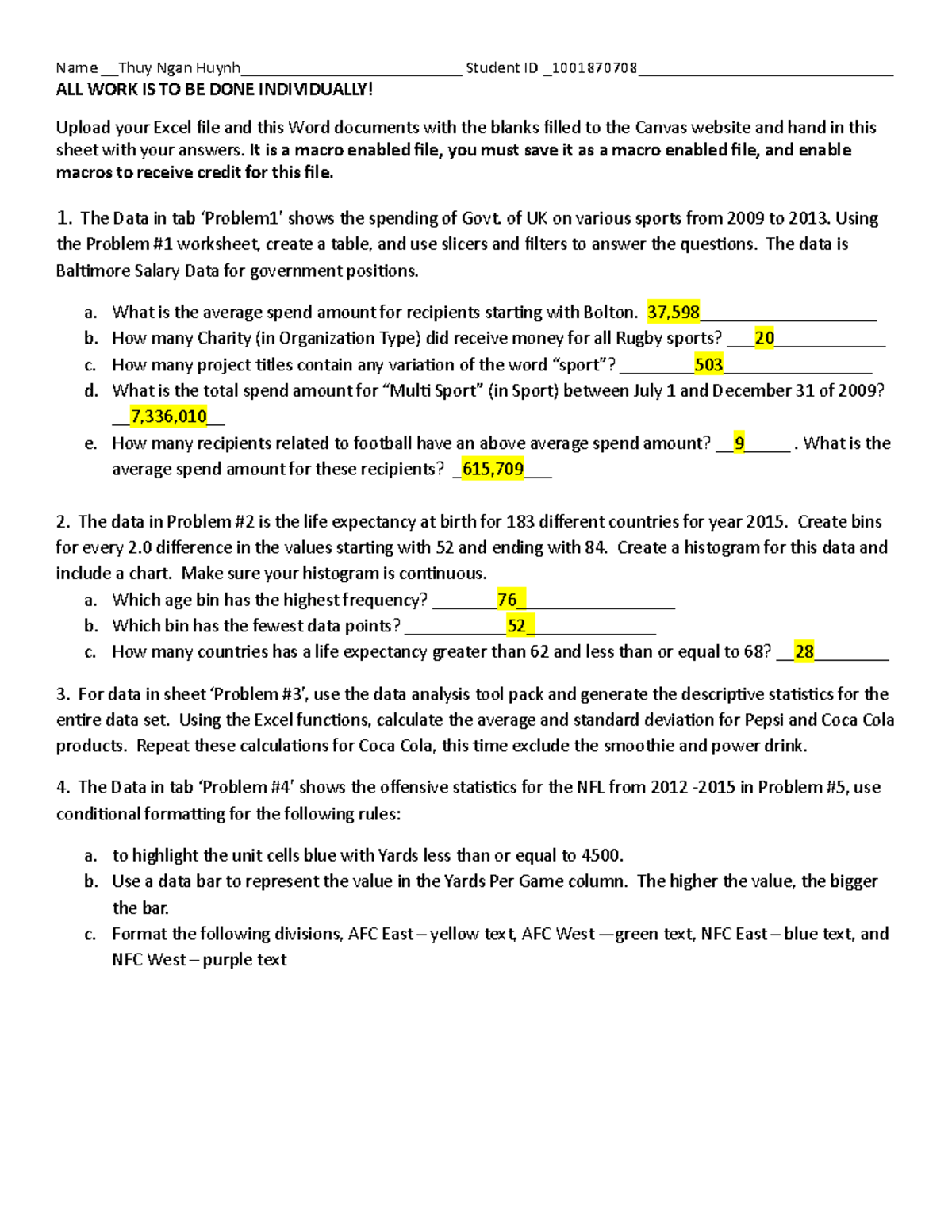 homework1 excel lab visualization - Name Thuy Ngan Huynh ...