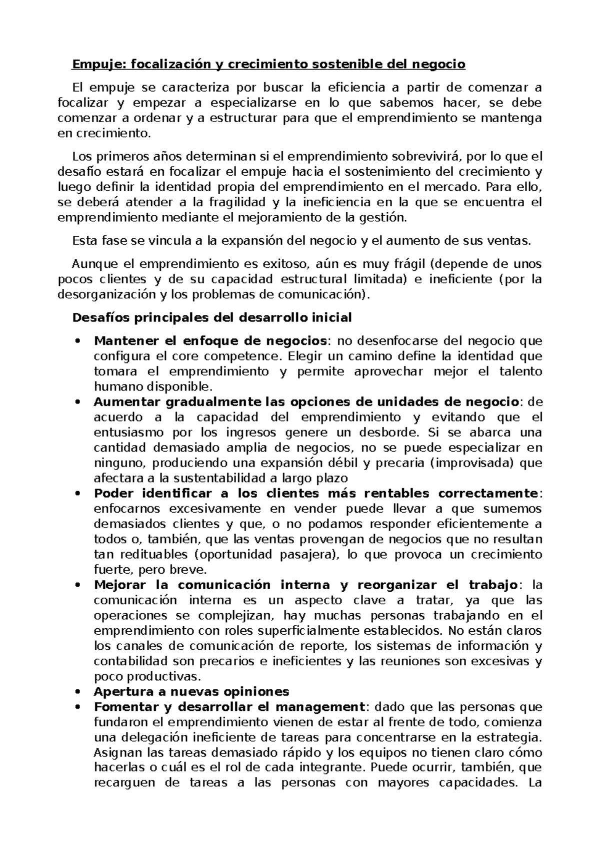 Desarrollo Emprendedor m3ym4 - Empuje: focalización y crecimiento sostenible del negocio El ...