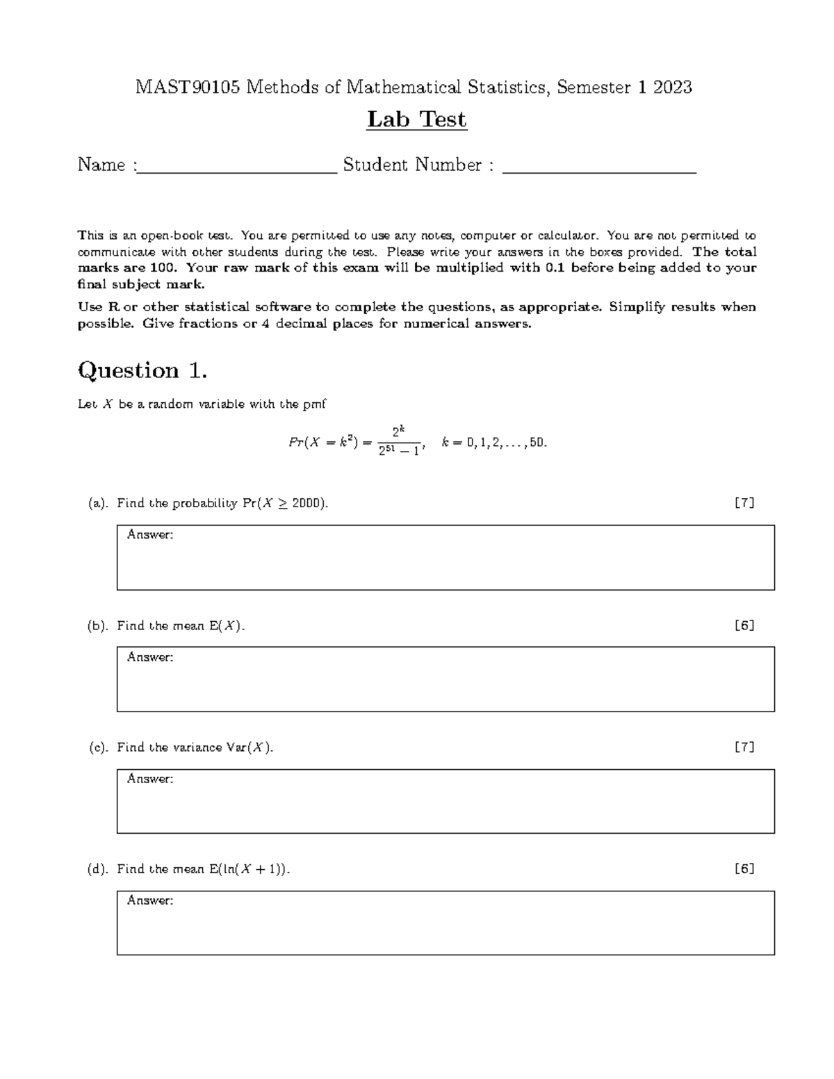 Lab Test Paper - lab - MAST90105 Methods of Mathematical Statistics ...