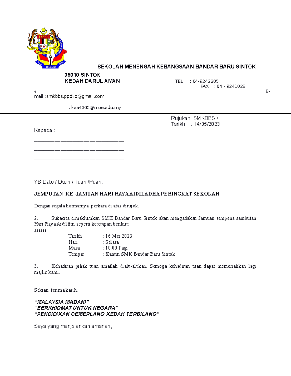360361413 Surat Jemputan Jamuan Hari Raya - SEKOLAH MENENGAH KEBANGSAAN ...