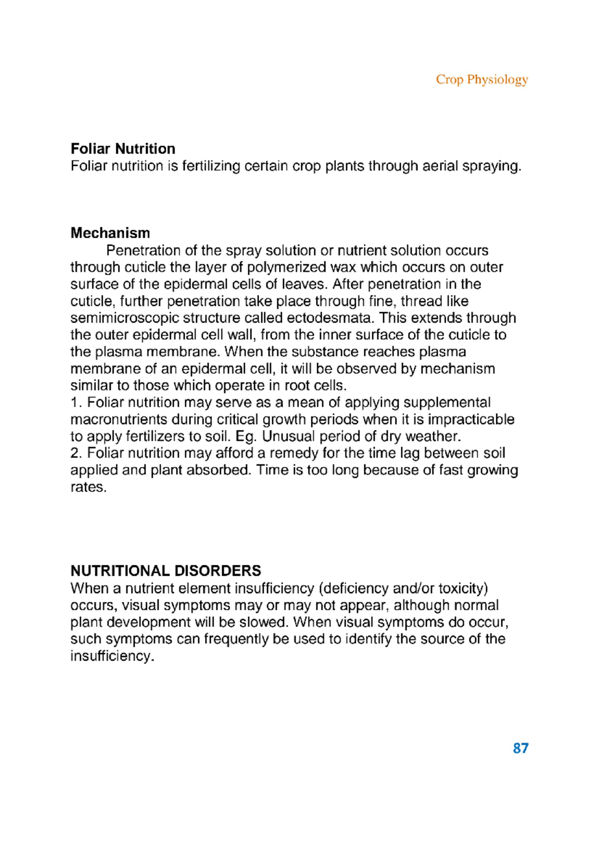 Crop physiology (part 5) - Botany ist sem - Studocu