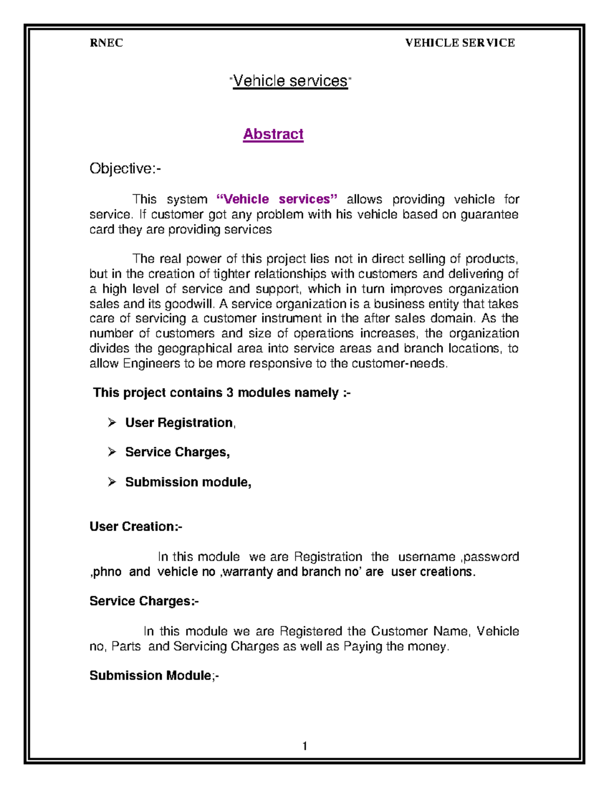 Online Vehicle Service Center Management System Project Report ...