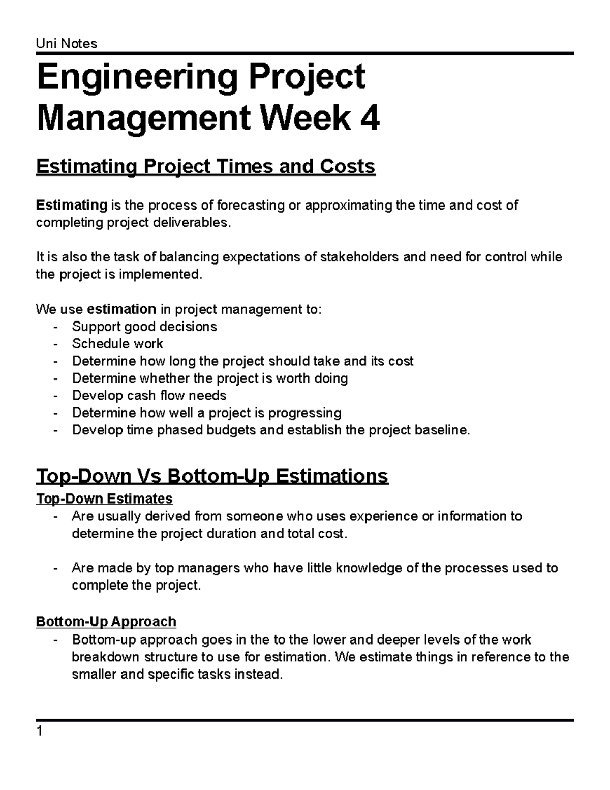 Week 4 Engineering Project Management Notes - Engineering Project ...