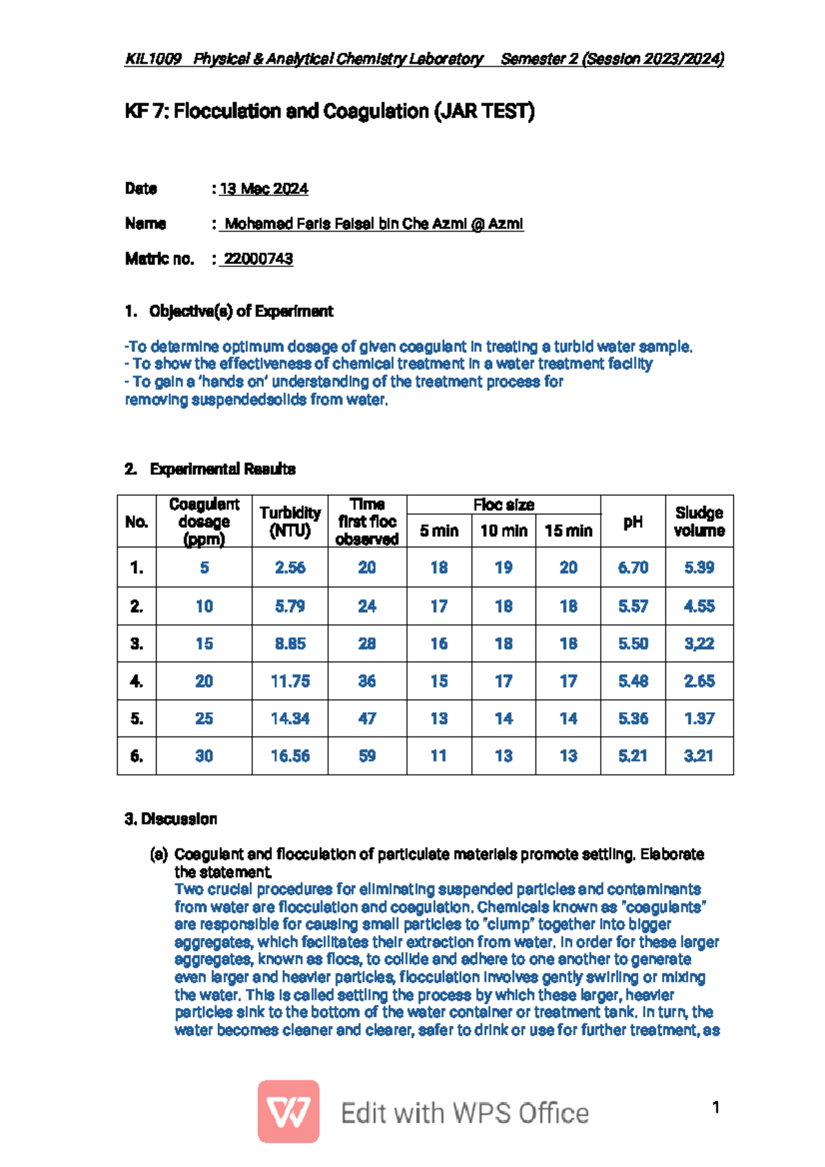 KF7 experiment - KIL1009 Physical & Analytical Chemistry Laboratory ...
