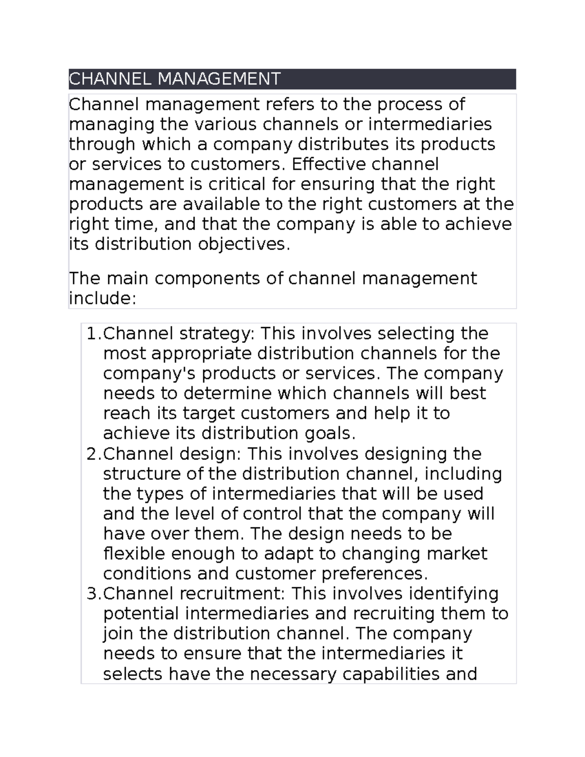 Channel Management Definition