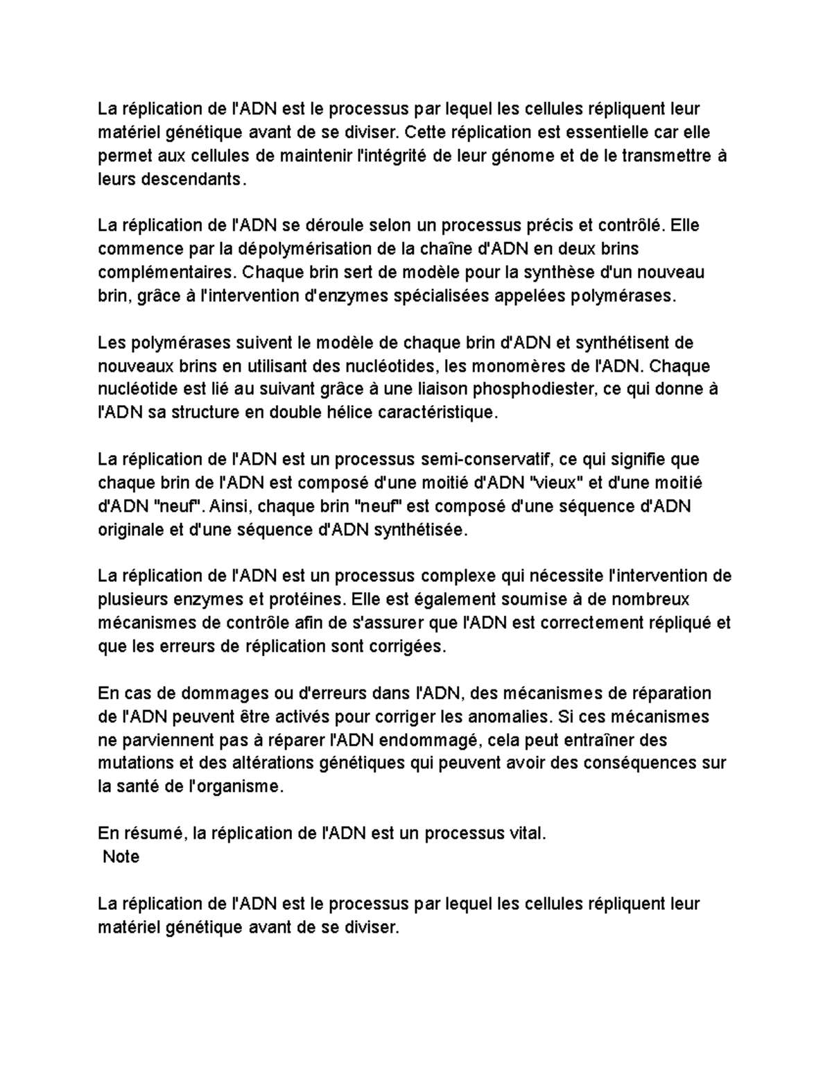 La Réplication De L Adn Cette Réplication Est Essentielle Car Elle
