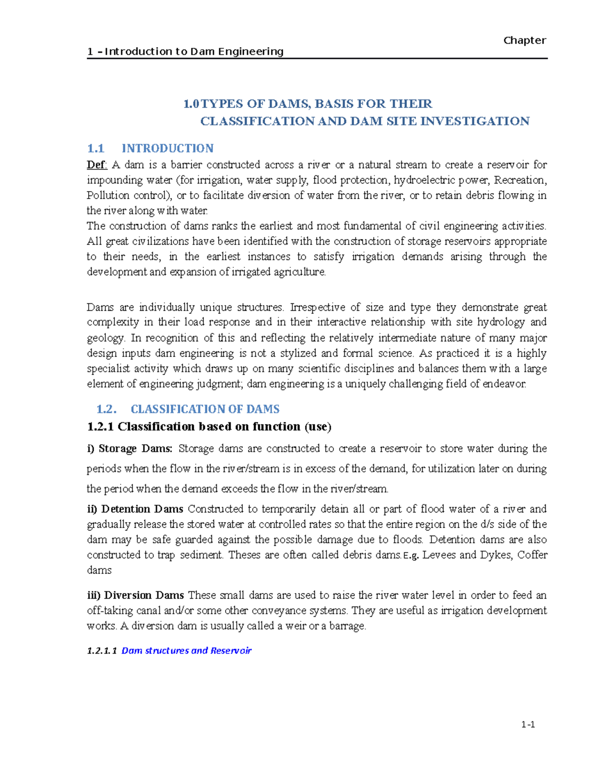 Gravity dam engineering - Chapter 1 – Introduction to Dam Engineering 1 ...