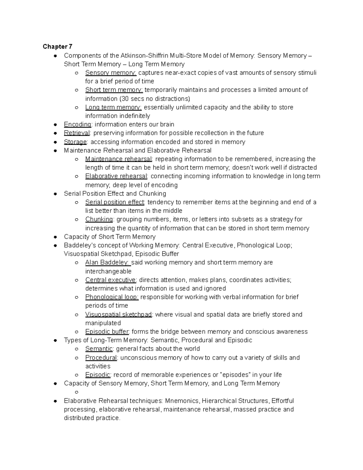 Exam 5 study guide - Chapter 7 Components of the Atkinson-Shiffrin ...