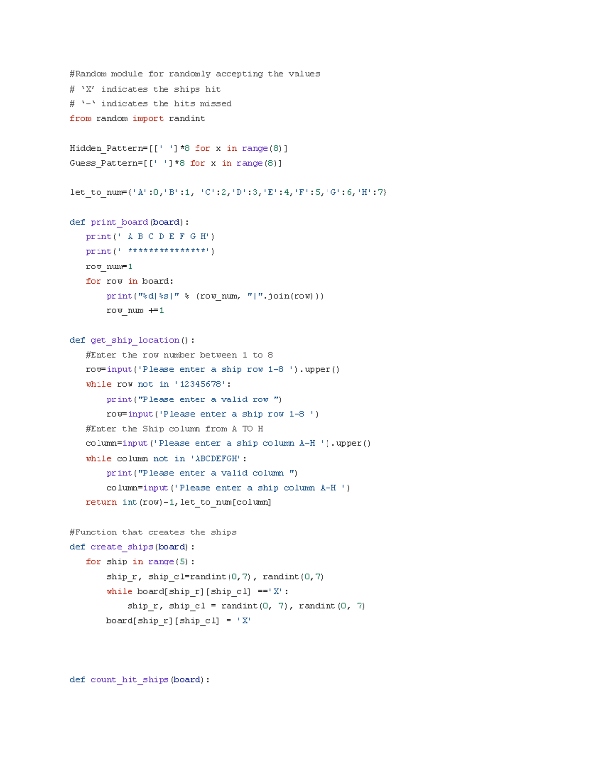 Create task code - #Random module for randomly accepting the values ‘X ...
