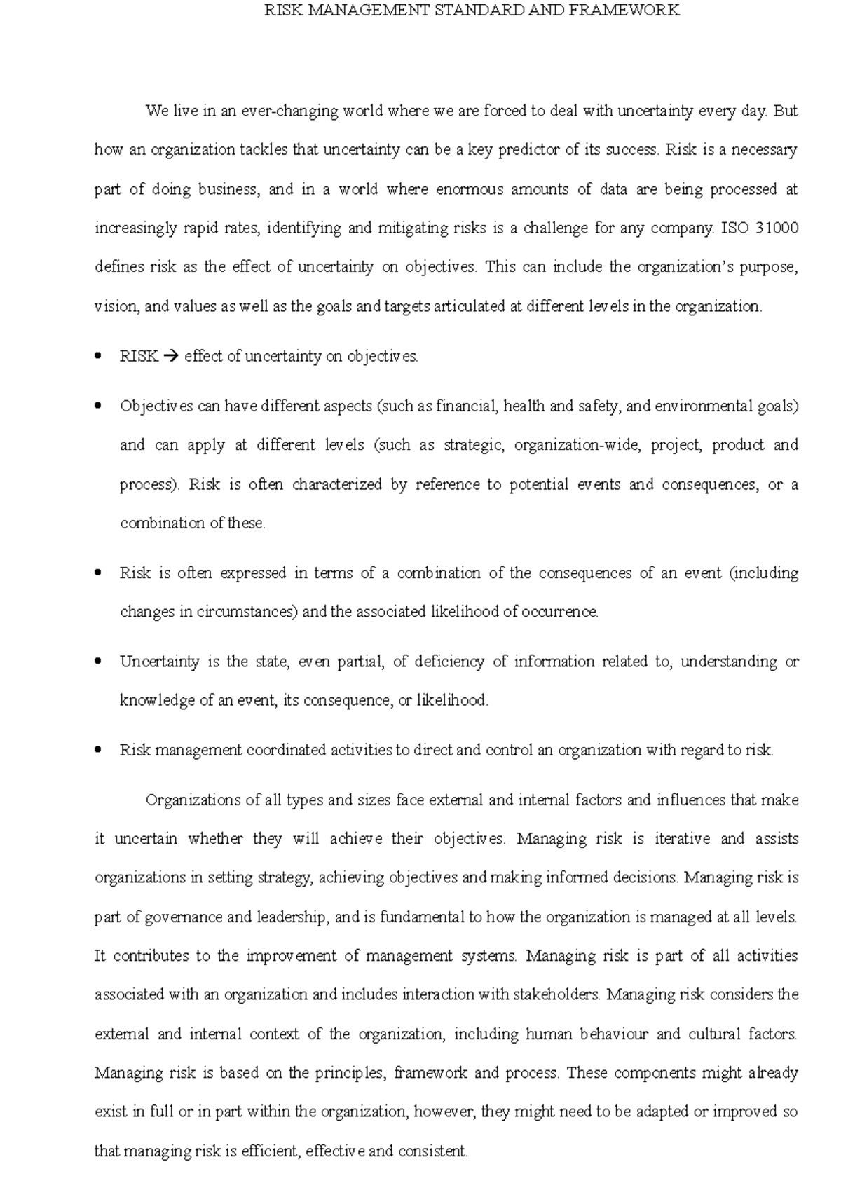 Risk Management Standard and Framework - RISK MANAGEMENT STANDARD AND ...