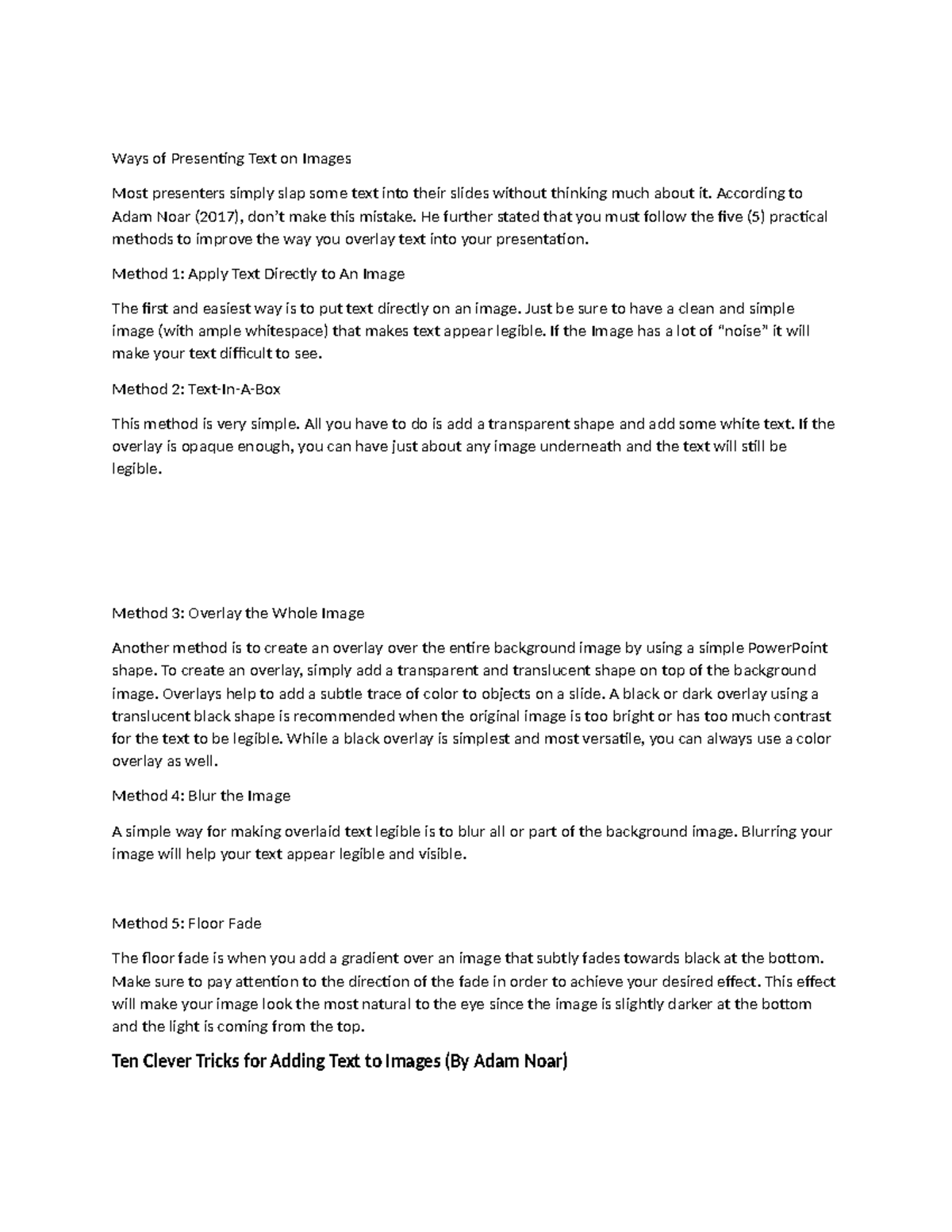 Purp Comm Report - Ways of Presenting Text on Images Most presenters ...