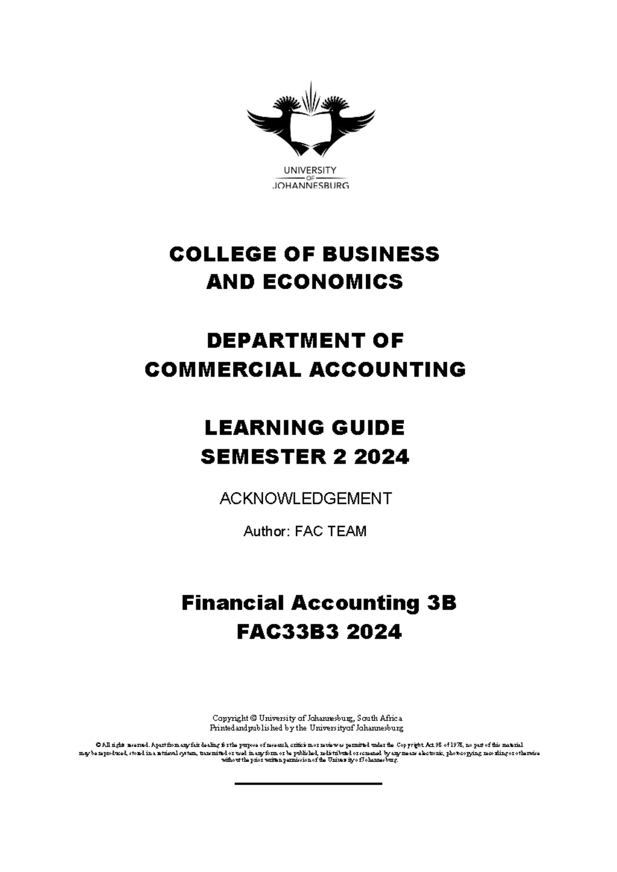 FAC33B3 2024 Learning Guide - COLLEGE OF BUSINESS AND ECONOMICS ...