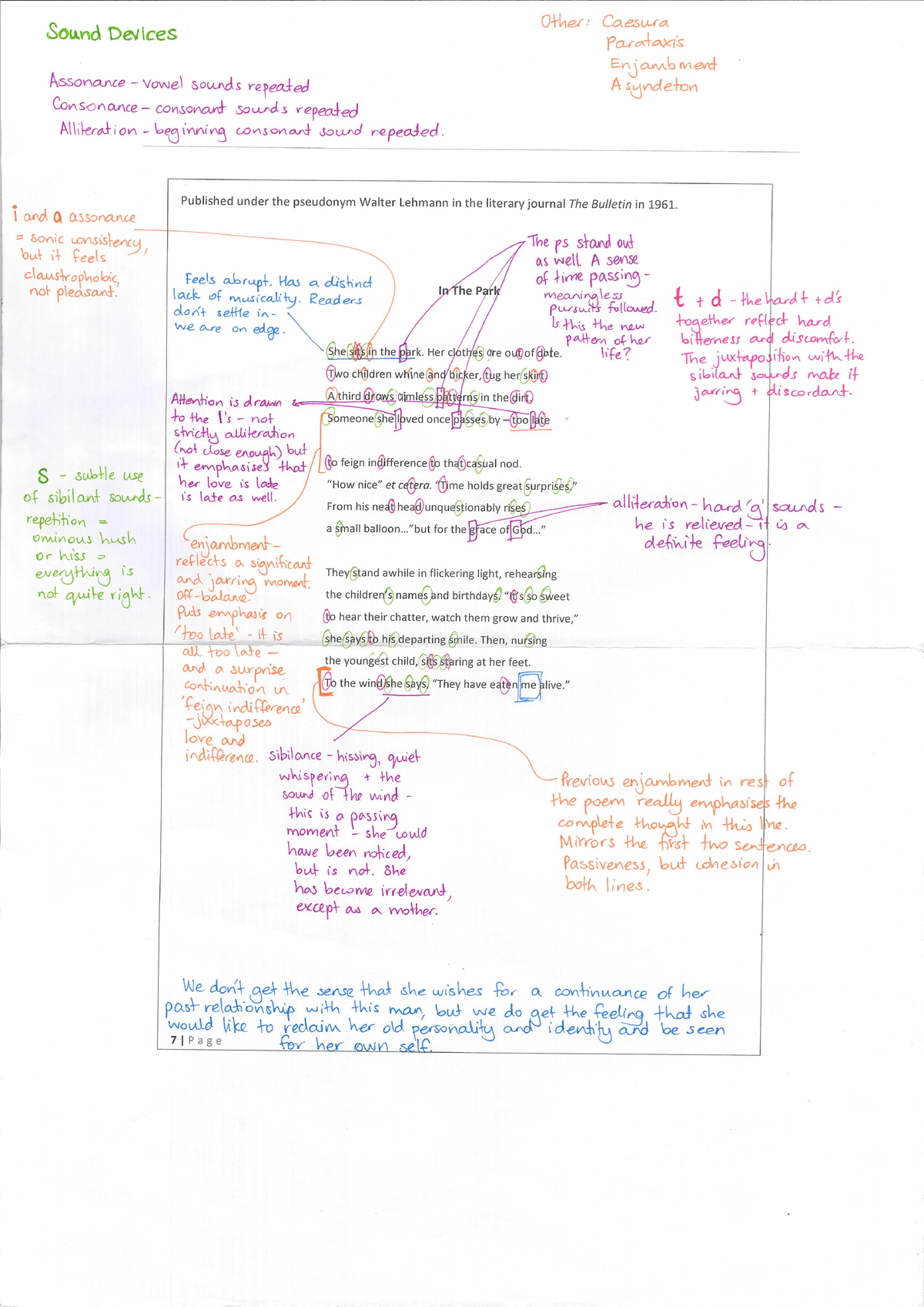 In The Park sound & Surburban Sonnet teacher annotated - Studocu