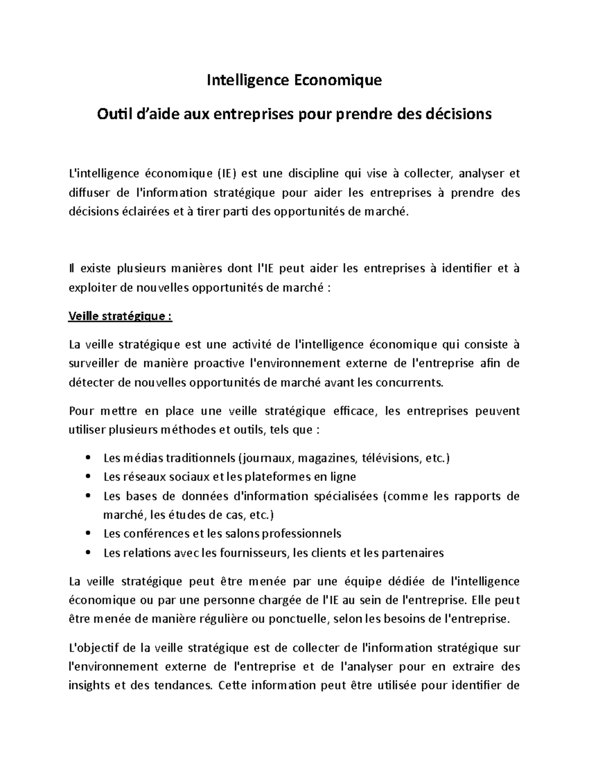 Intelligence Economique: Outil d'aide aux entreprises pour prendre des ...