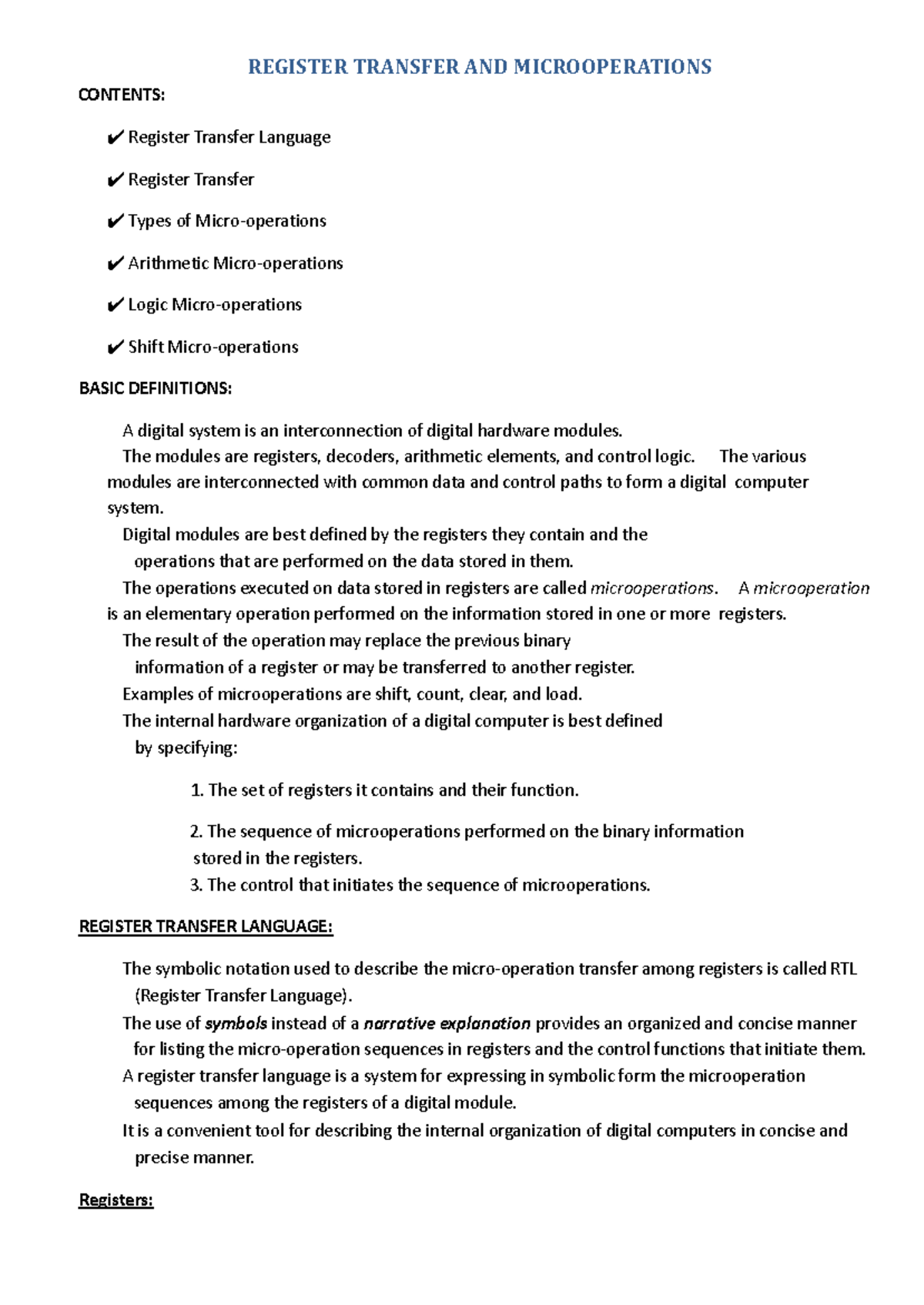 5. Register Transfer AND Microoperations - REGISTER TRANSFER AND ...