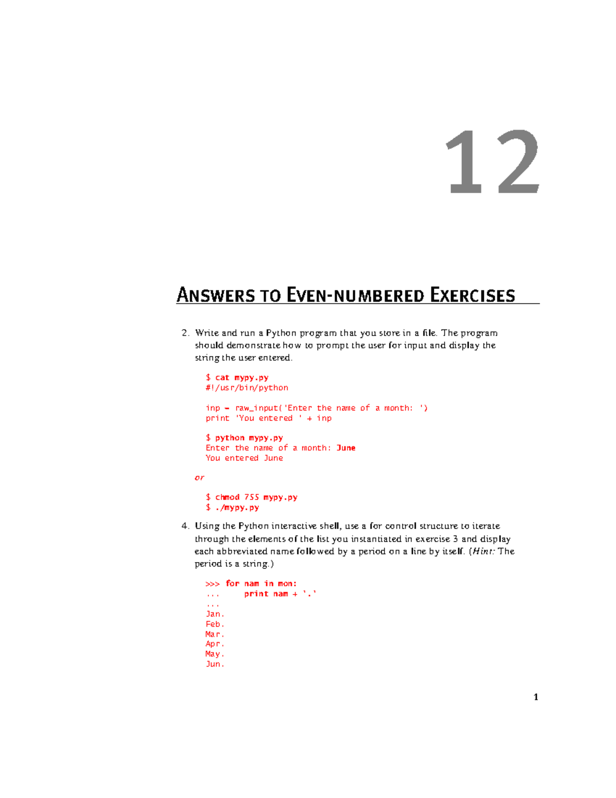 12.python - 11 Answers to Even-numbered Exercises Wh at is mplied display. 2. Write and run a ...