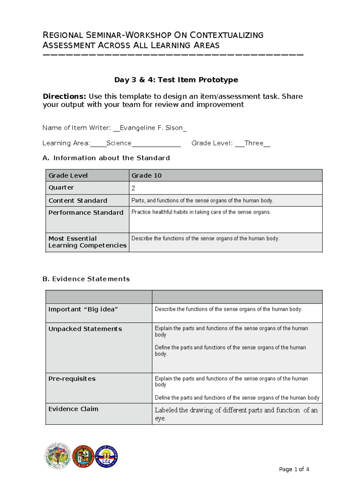 Day-2-and-Day-3-Item-Prototypes - ASSESSMENT ACROSS ALL LEARNING AREAS ...
