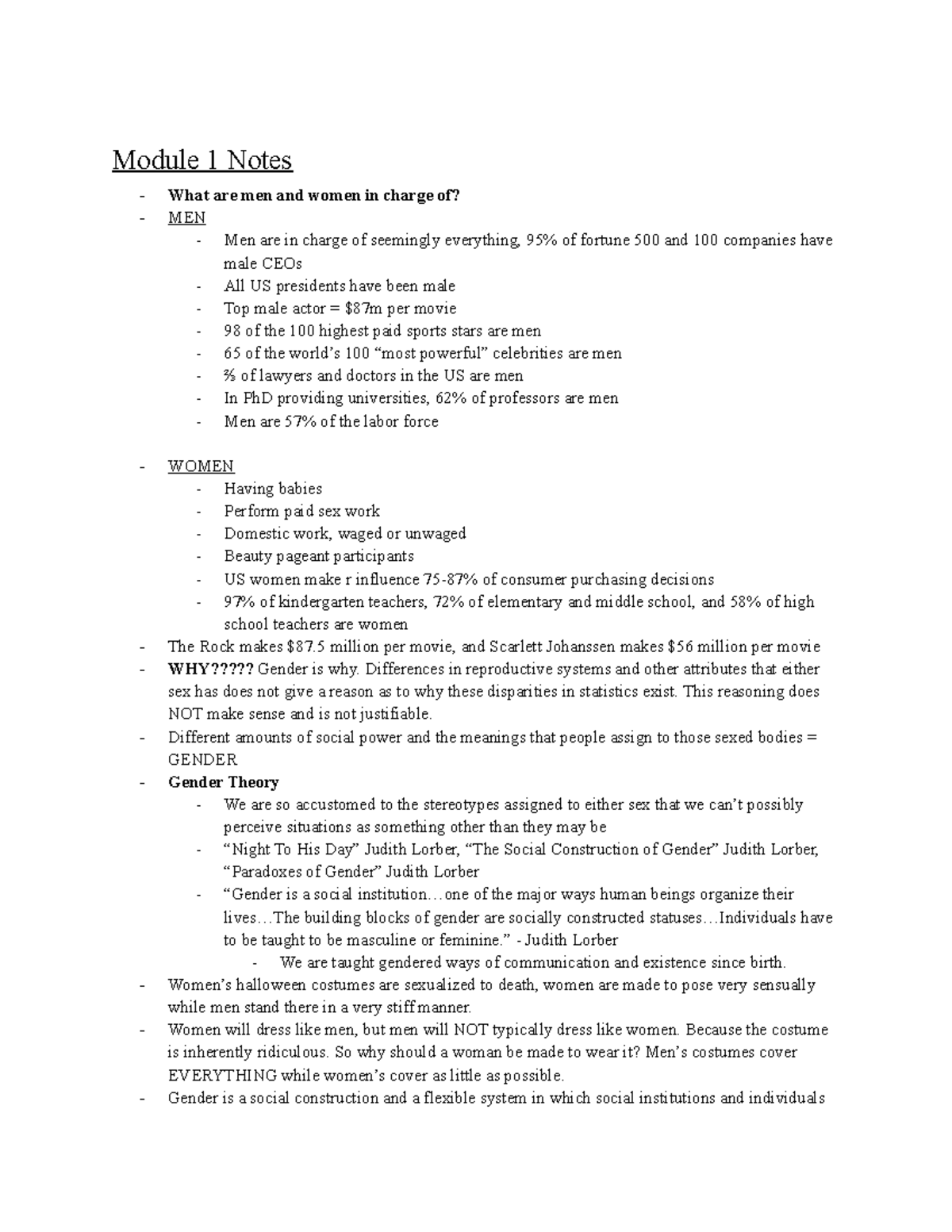Module 1 Notes GWS 100 - Taught by professor Teresa Barnes, entry-level ...