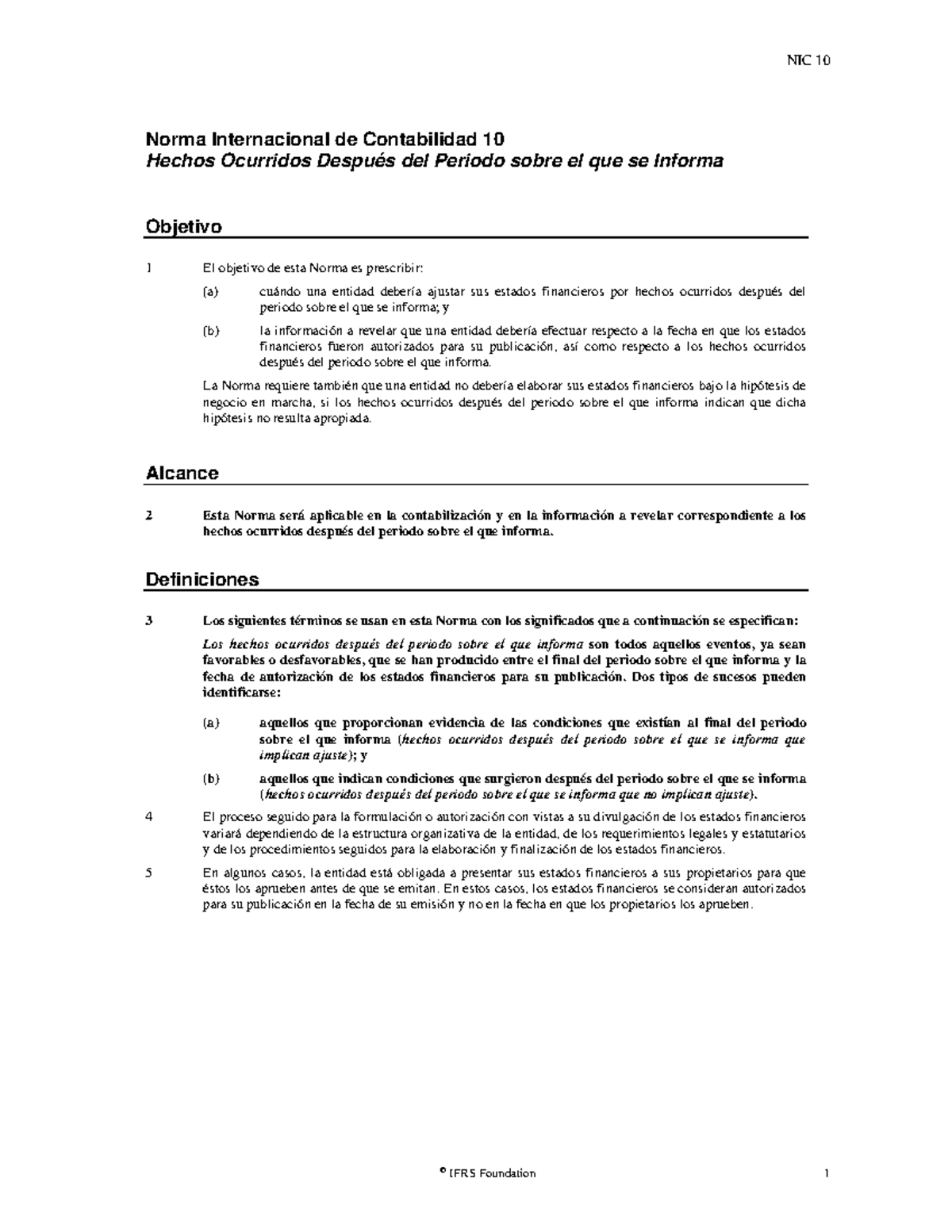 Lectura NIC 10 PDF - NIC 10 Norma Internacional de Contabilidad 10 ...