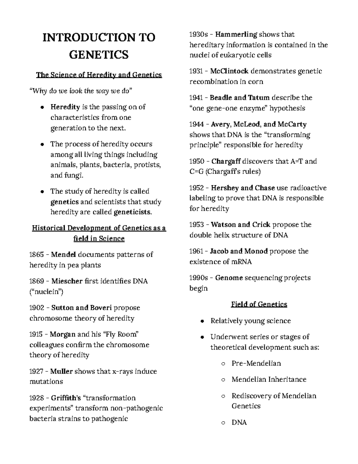 Introduction-to-Genetics - INTRODUCTION TO GENETICS The Science of ...
