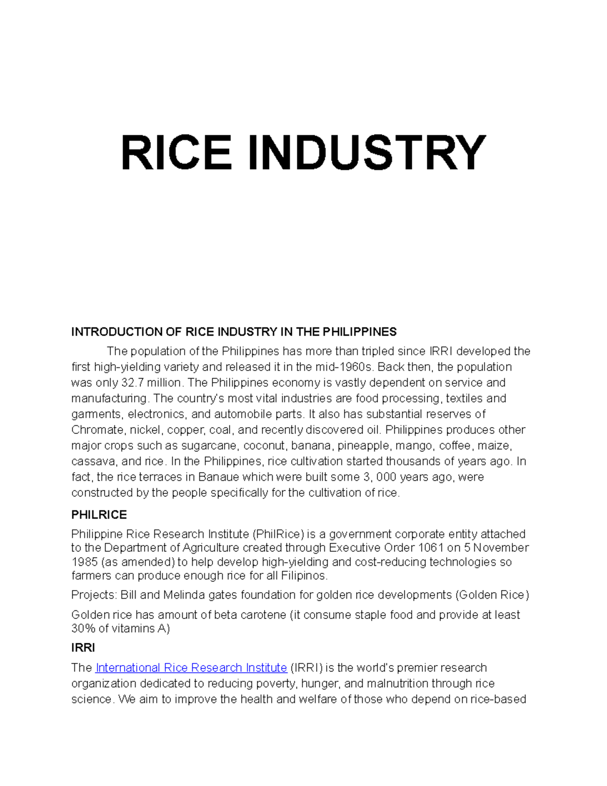 RICE Industry Reviewer Agribusiness - RICE INDUSTRY INTRODUCTION OF ...