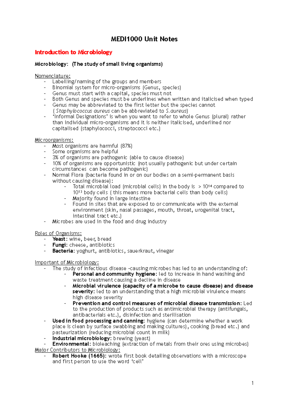 Medi1000foundations of biomedical science unit notes - MEDI1000 Unit ...