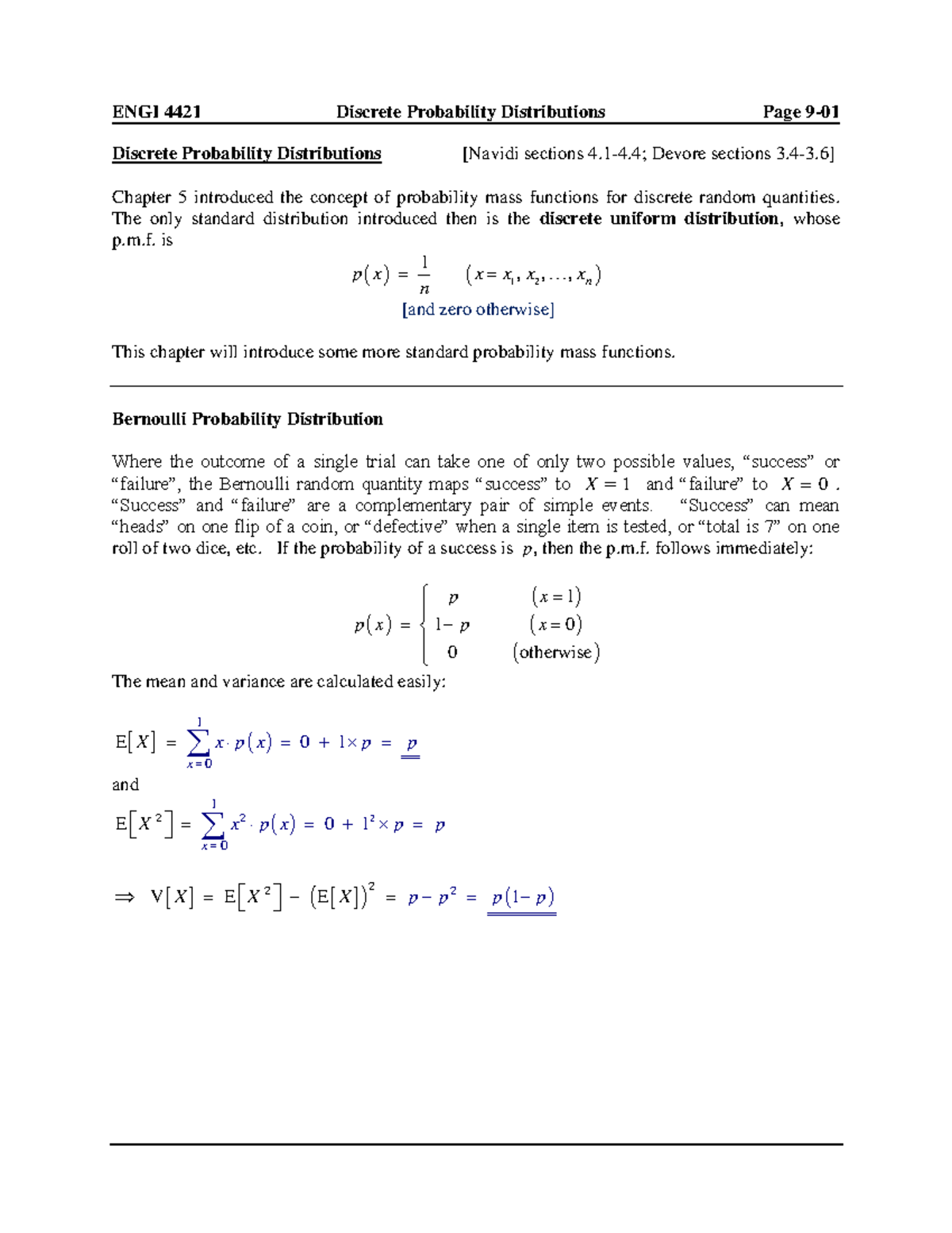 Chap9 - Filled notes for Glenn George's Lectures - Discrete Probability ...