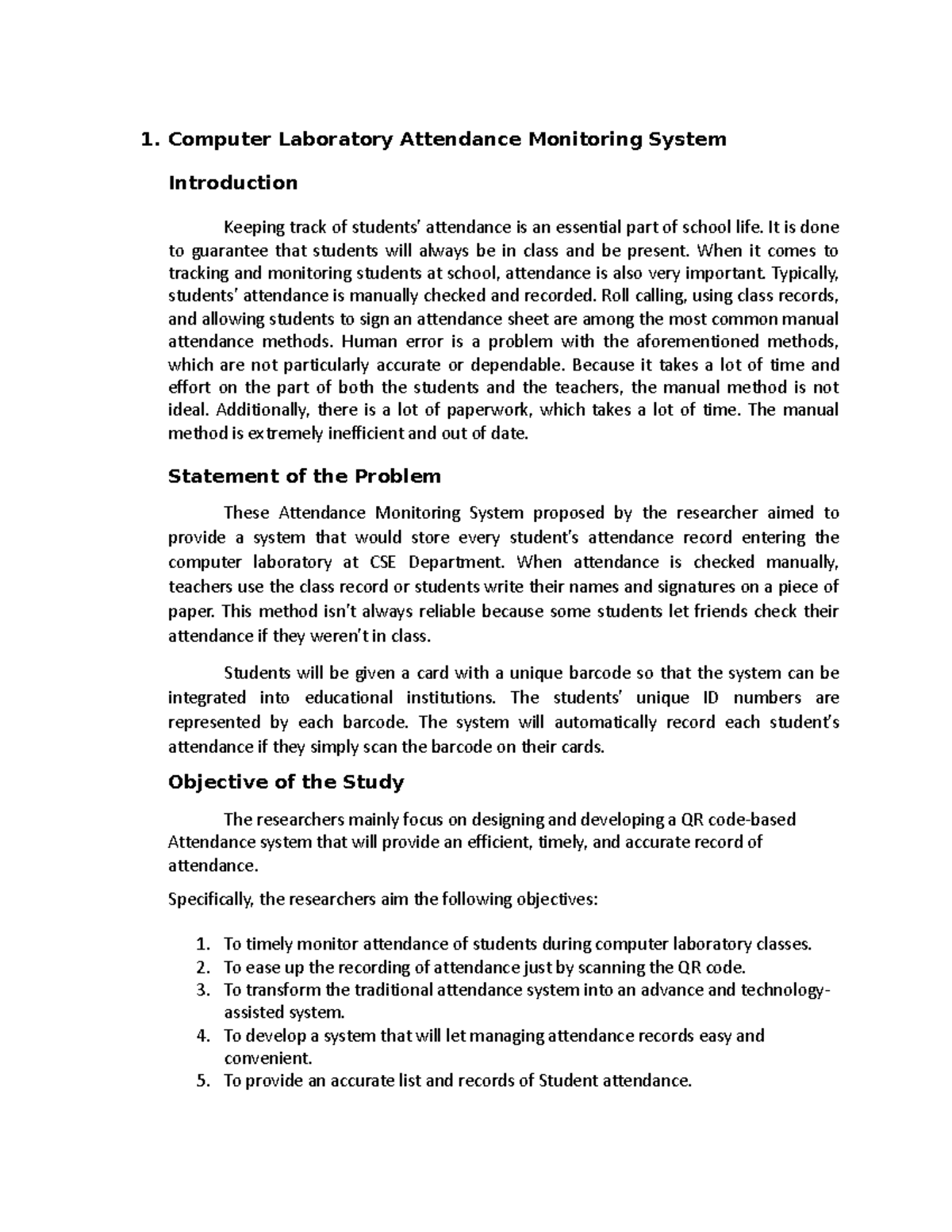 Mi Ya Group (Autosaved) - Computer Laboratory Attendance Monitoring System Introduction Keeping ...
