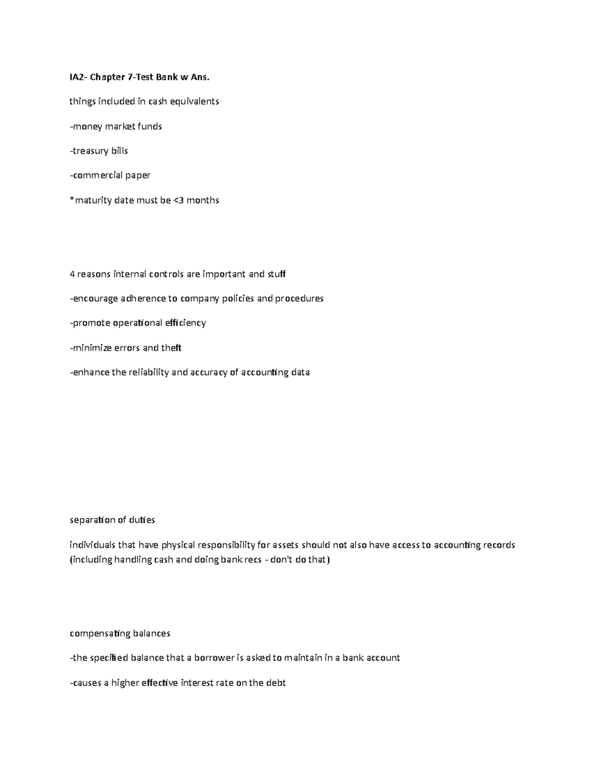 IA2- Chapter 7-Test Bank w Ans - things included in cash equivalents ...