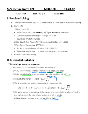 Class Note #18 - Math100 - ^Ƶ͛Ɛ >ĞĐƚƵƌĞ EŽƚĞƐ η 18 Math 100 11-14- Mon + Wed 6:10 ± 7:25pm Room ...