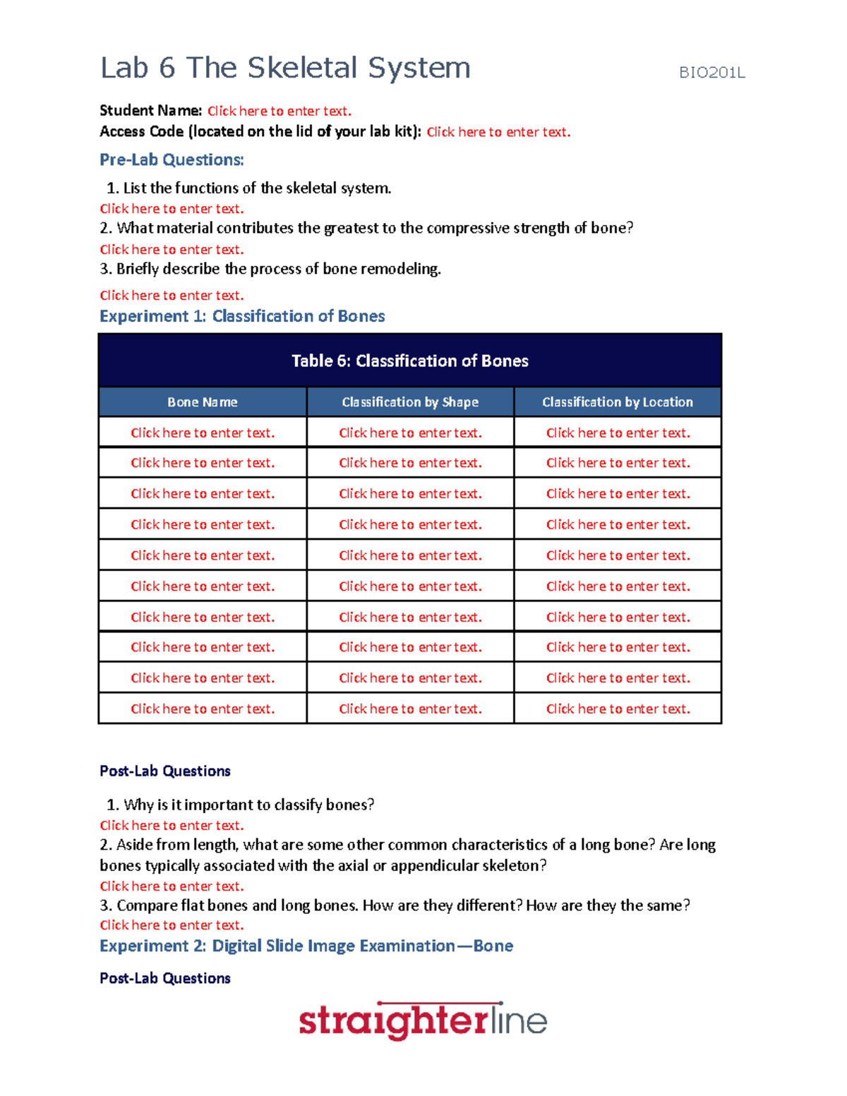 BIO201 L+Lab+6+Upload+Document - Student Name: Click here to enter text. Access Code (located on ...
