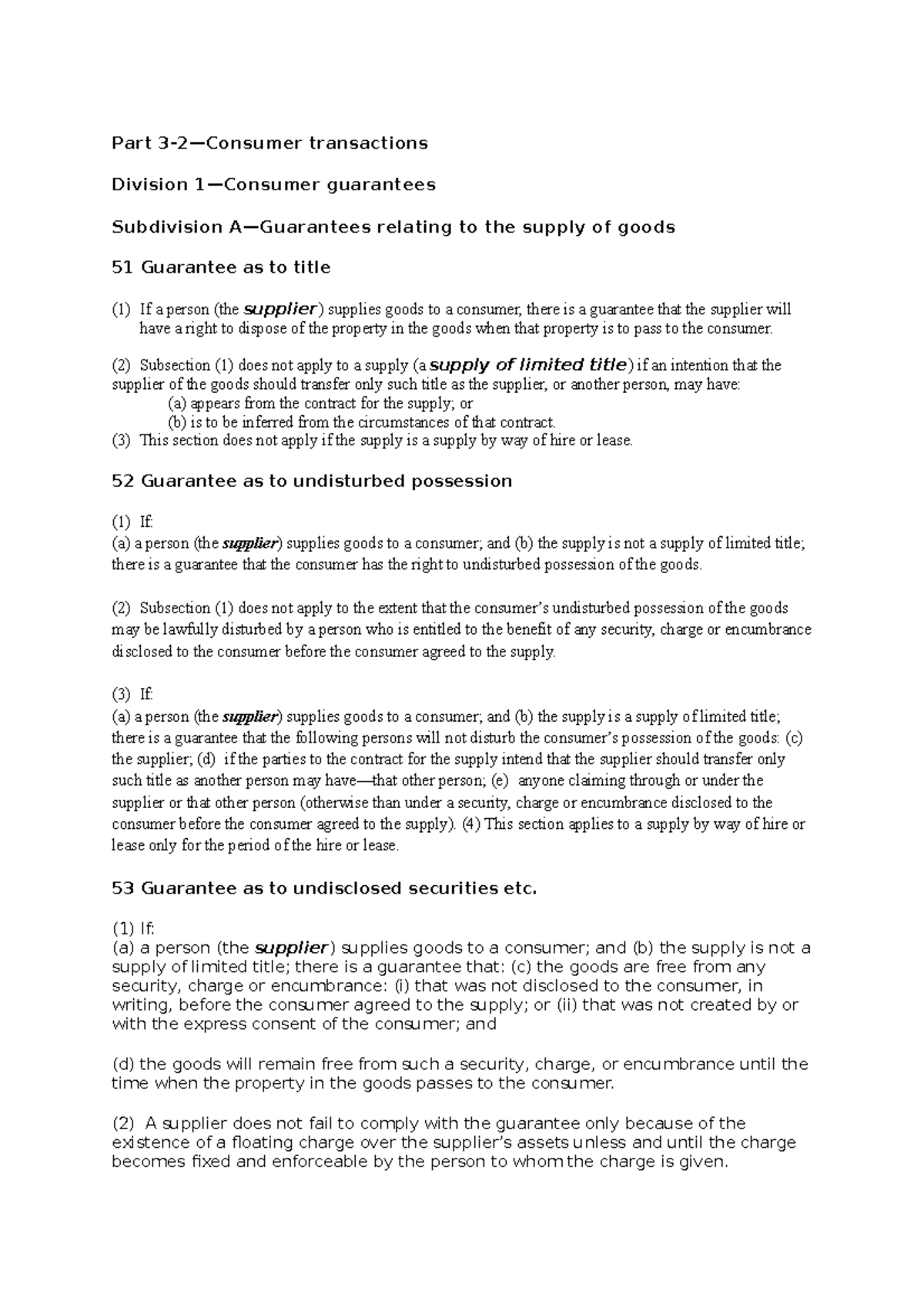 ACL - All the relevant sections of the Australian Consumer Law for ...