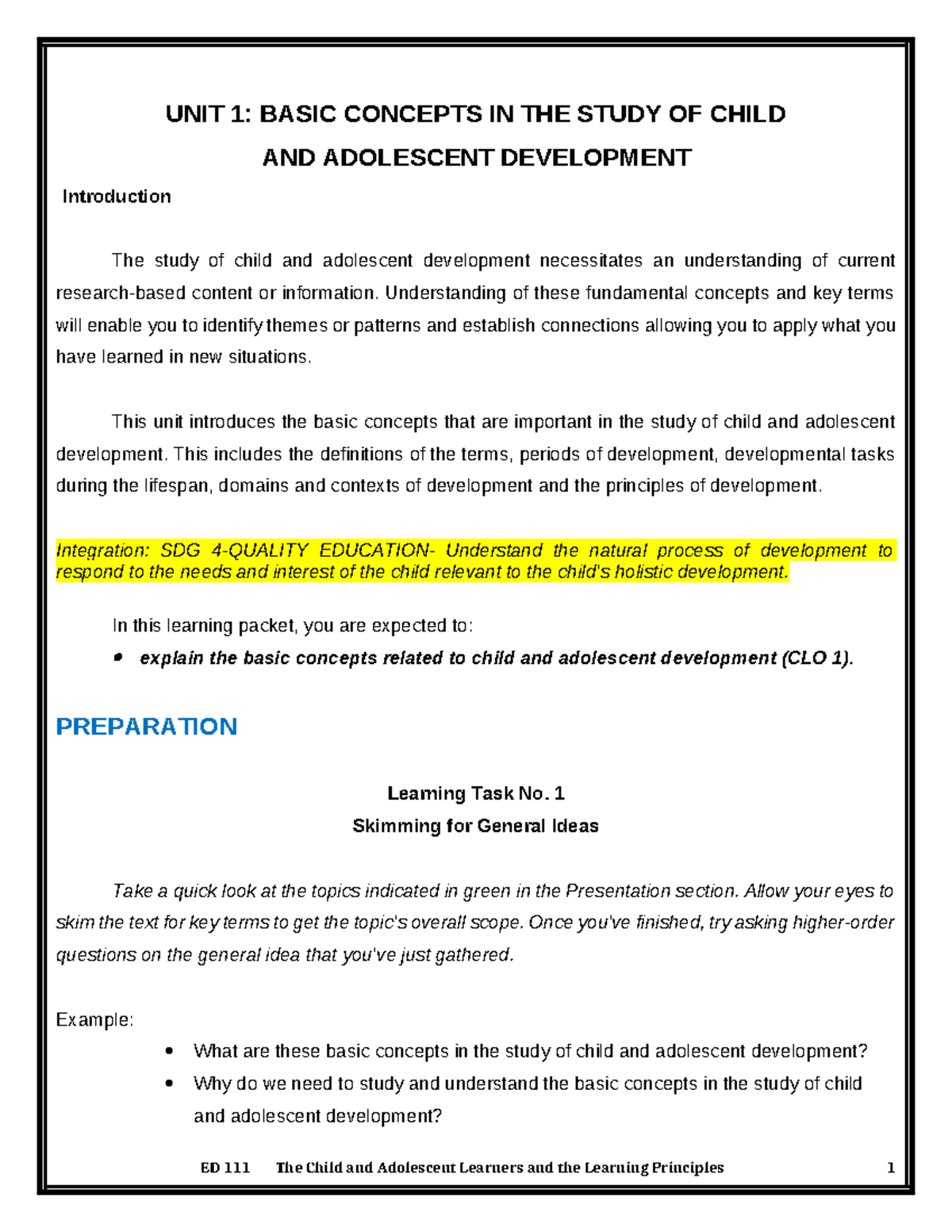 Unit 1 Basic Concepts in CAD Course Pack - UNIT 1: BASIC CONCEPTS IN THE STUDY OF CHILD AND ...