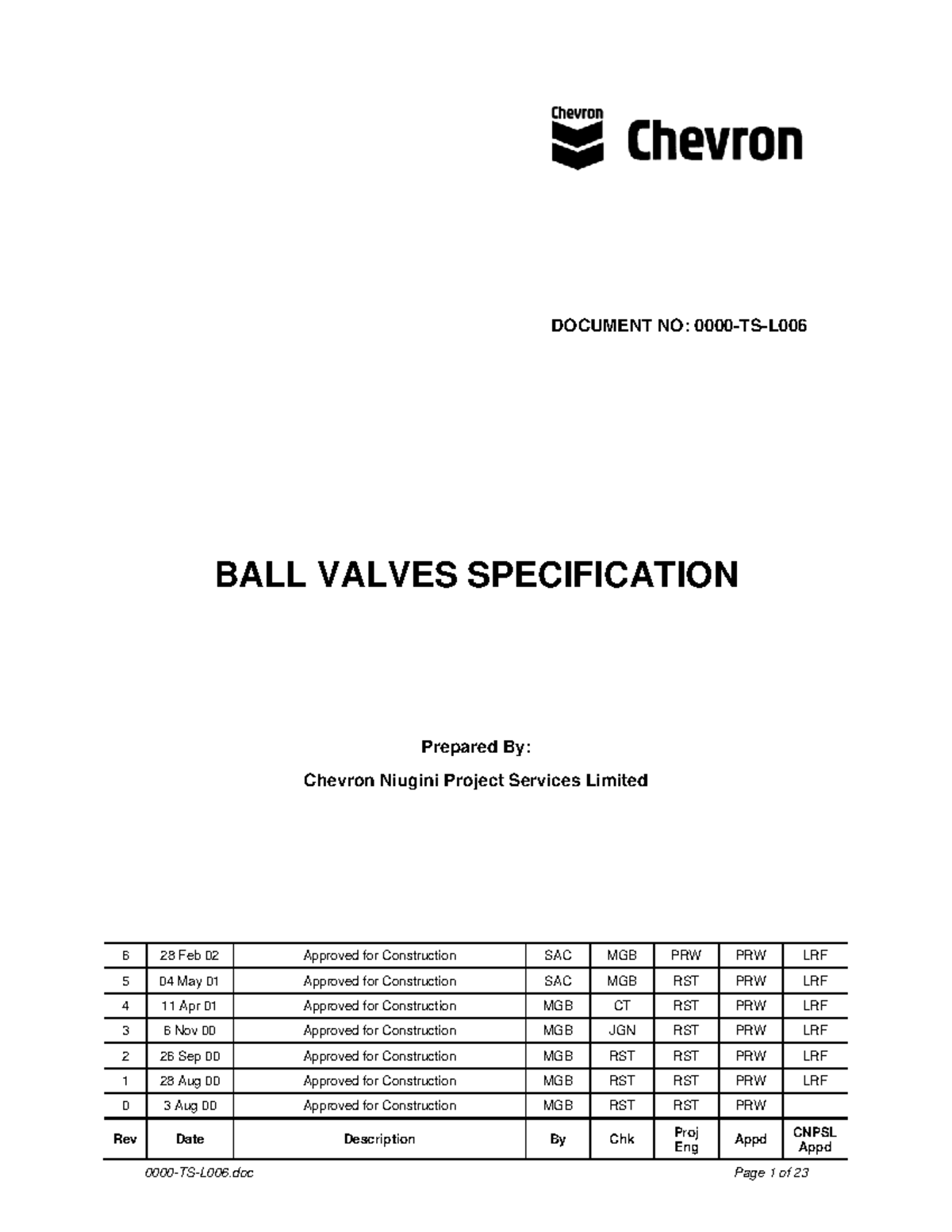 Ball Valves Specification 0000 TS L006 Rev 6 - 6 28 Feb 02 Approved for ...