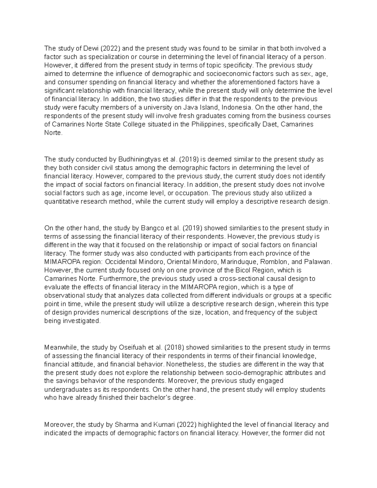 Draft synthesis - bcjyhgjvn - The study of Dewi (2022) and the present ...