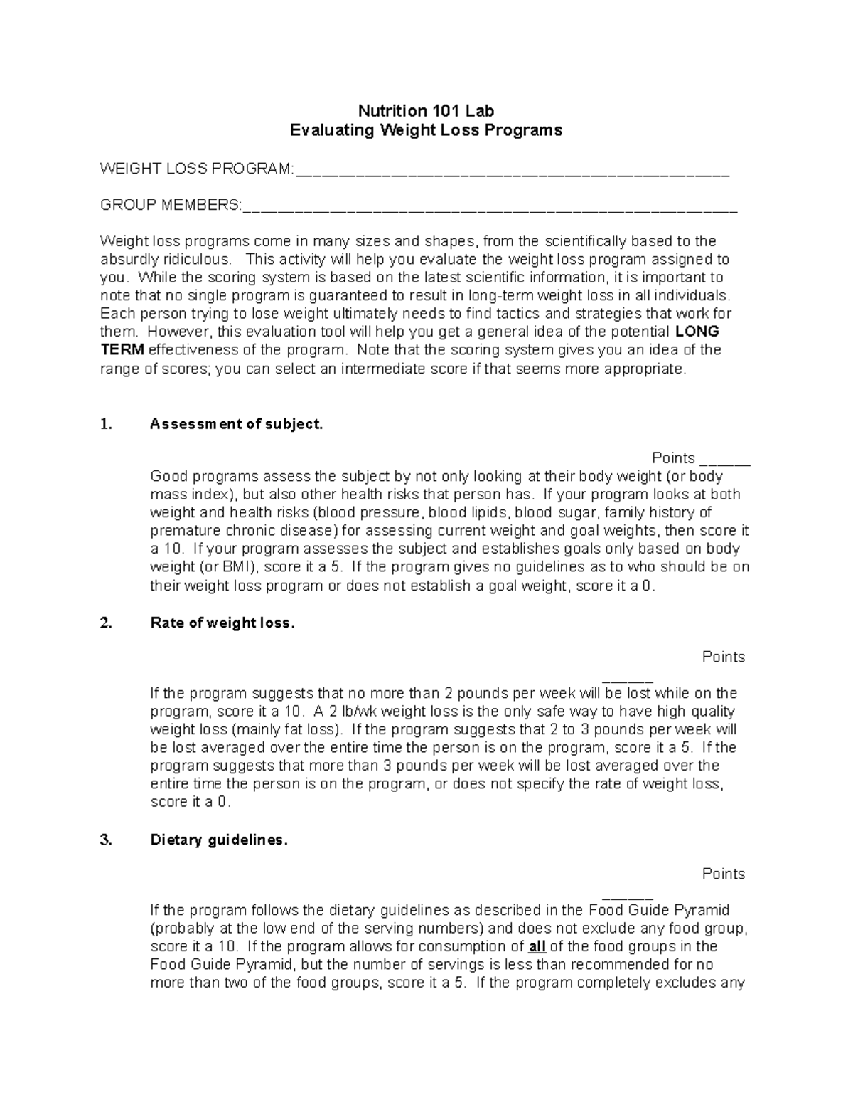 Weight Loss Program Evaluation-1 - Tagged - Nutrition 101 Lab ...