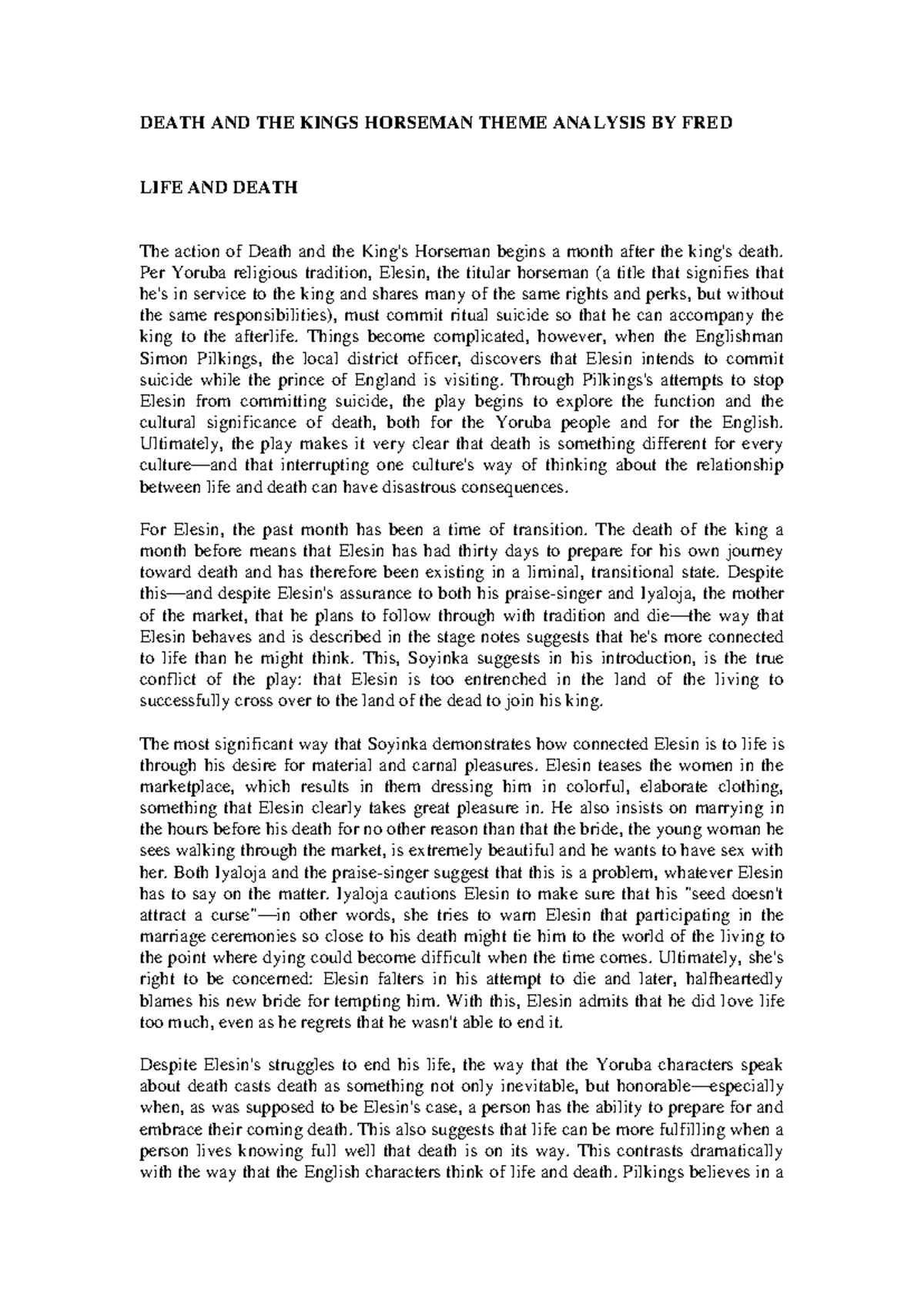 Death AND THE Kings Horseman Themes - DEATH AND THE KINGS HORSEMAN ...