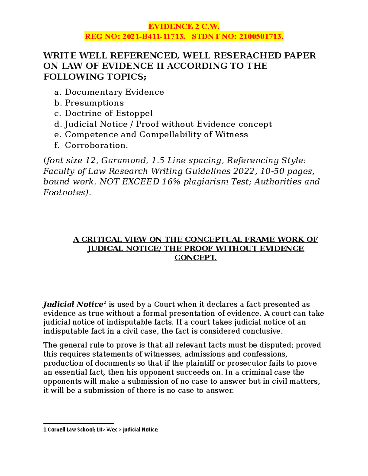 Evidence 2 C.W DUE 21ST - EVIDENCE 2 C. REG NO: 2021-B411-11713. STDNT ...