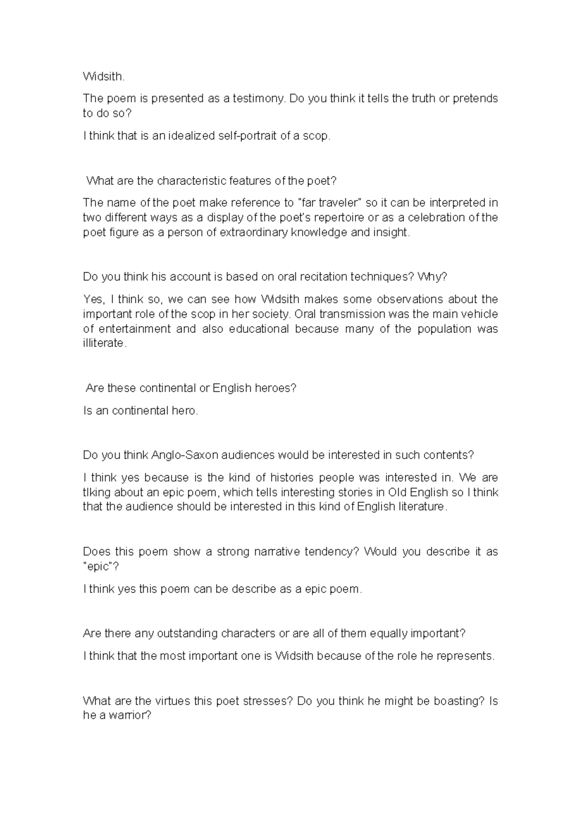 Seminar 2 - Widsith. The poem is presented as a testimony. Do you think ...